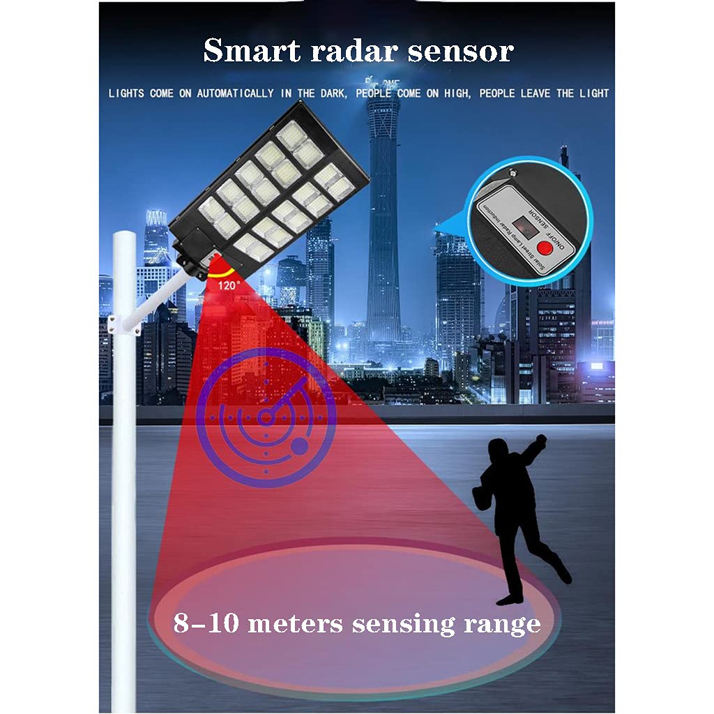 DOOR 1000W Solar Street Lights Outdoor lamp,Dusk to Dawn Solar LED Light, Dusk to Dawn with Radar Sensor, for Parking Lot/Stadium/Yard/Garage/Garden