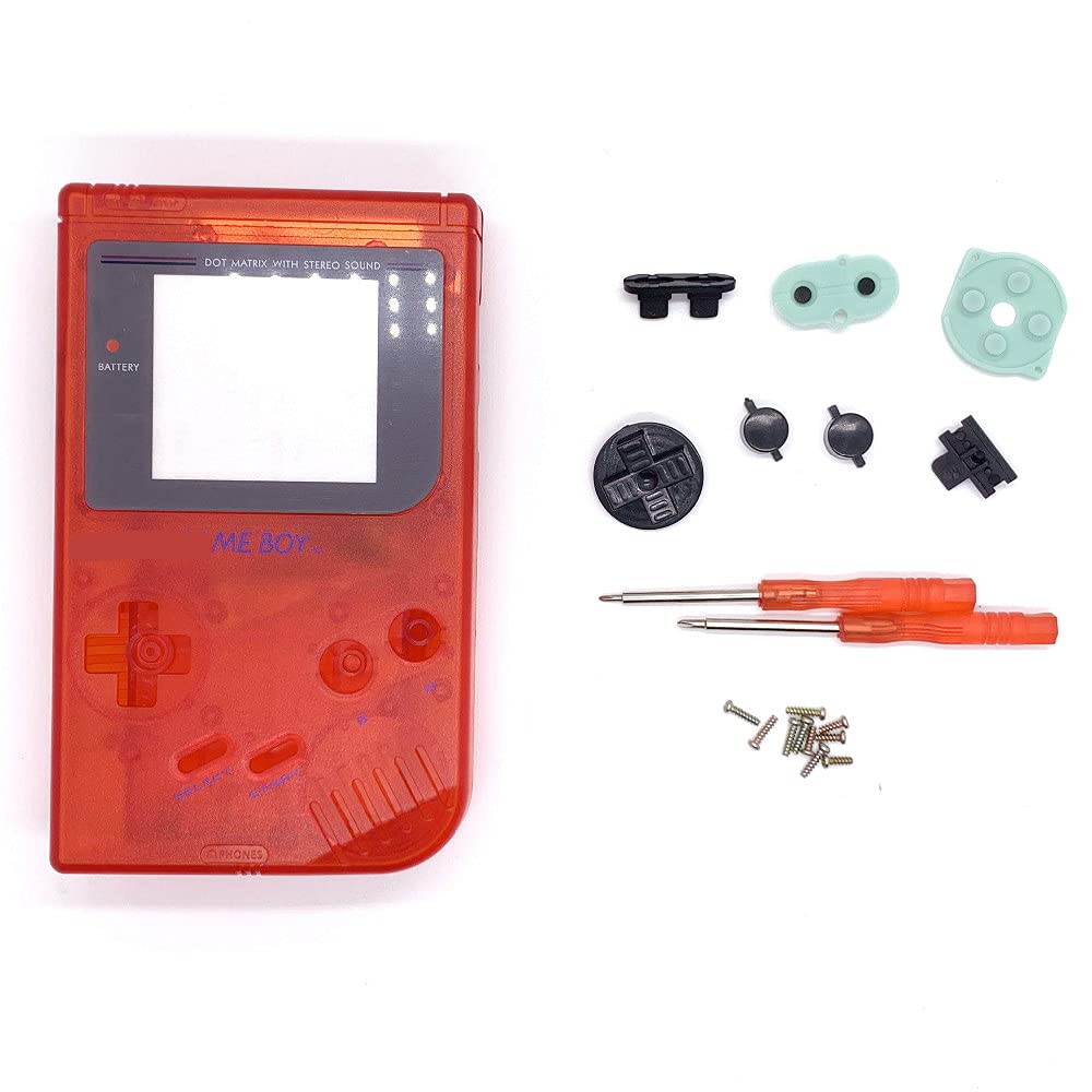 Full Housing Shell Cover + Screen Len + Screwdriver for DMG-01 Gameboy Gameboy Classic Original GB (Transparent Red)