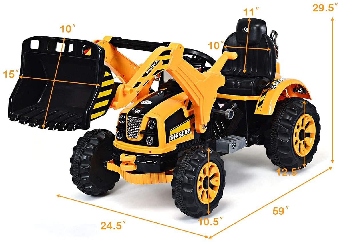 GLACER Ride on Excavator, 12V Battery Powered Digger w/ 2 Speeds, Forward & Backward, Front Loader Bucket, Horn, Safety Belt, Electric Construction Vehicles for Kids 3-8 Years Old (Yellow)