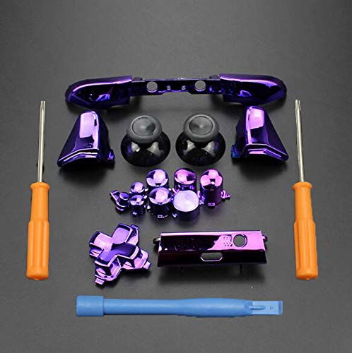 Full Set Bumper Trigger Buttons Guide Dpad RT LT RB LB ABXY ON Off Button Kit for Xbox One Slim Xbox One S Controller Replacement + T8 T6 Screwdrivers Set (Chrome Purple)