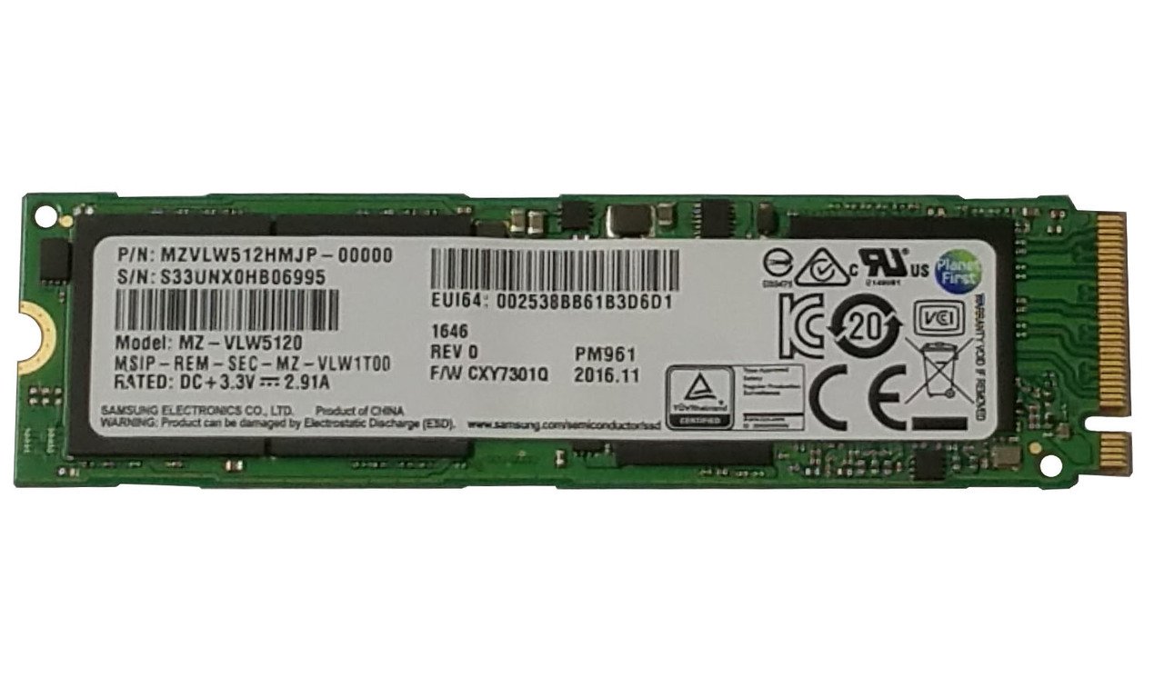 Samsung PM961 Polaris 512GB M.2 NGFF PCIe Gen3 x4, NVME Solid State Drive SSD, OEM (2280) (MZVLW512HMJP-00000)