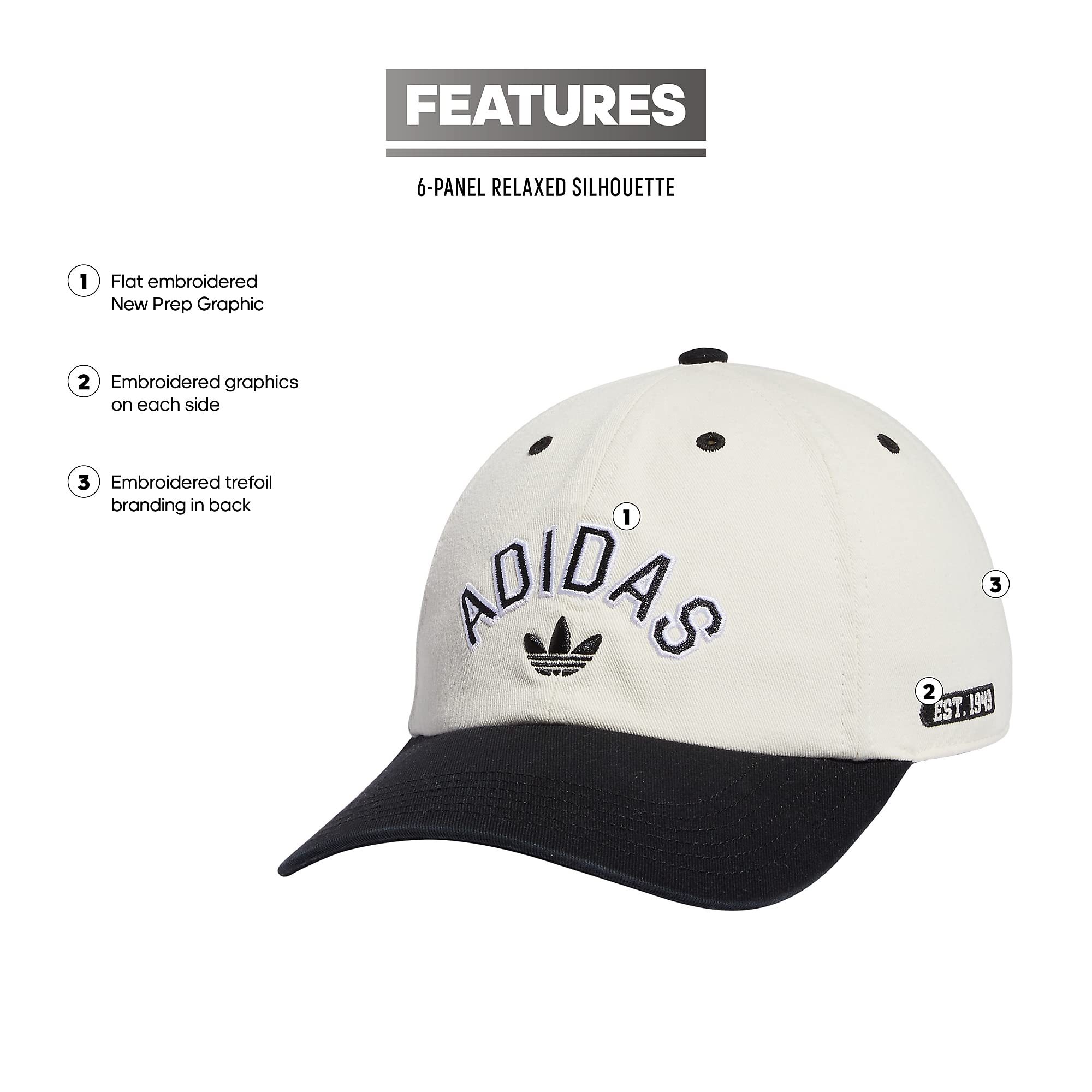 adidas Originals Men's New Prep Relaxed Adjustable Fit Washed Cotton Hat, Wonder White/Black, One Size