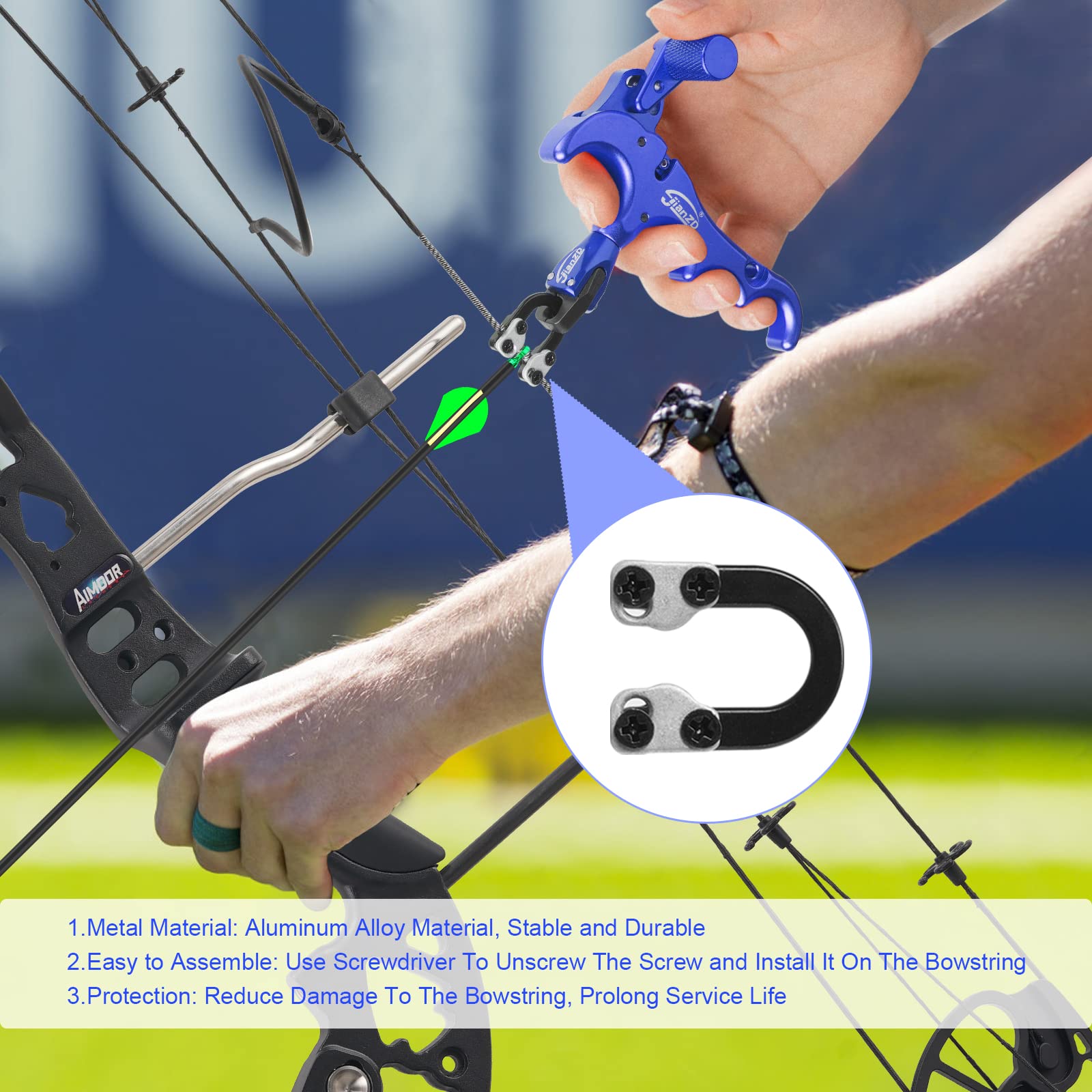 Aimdor Compound Bow Release Archery Aids with D Loop Rope 360° Adjustable Thumb Release Aluminum Alloy Aids for Hunting Outdoor Accessories Blue