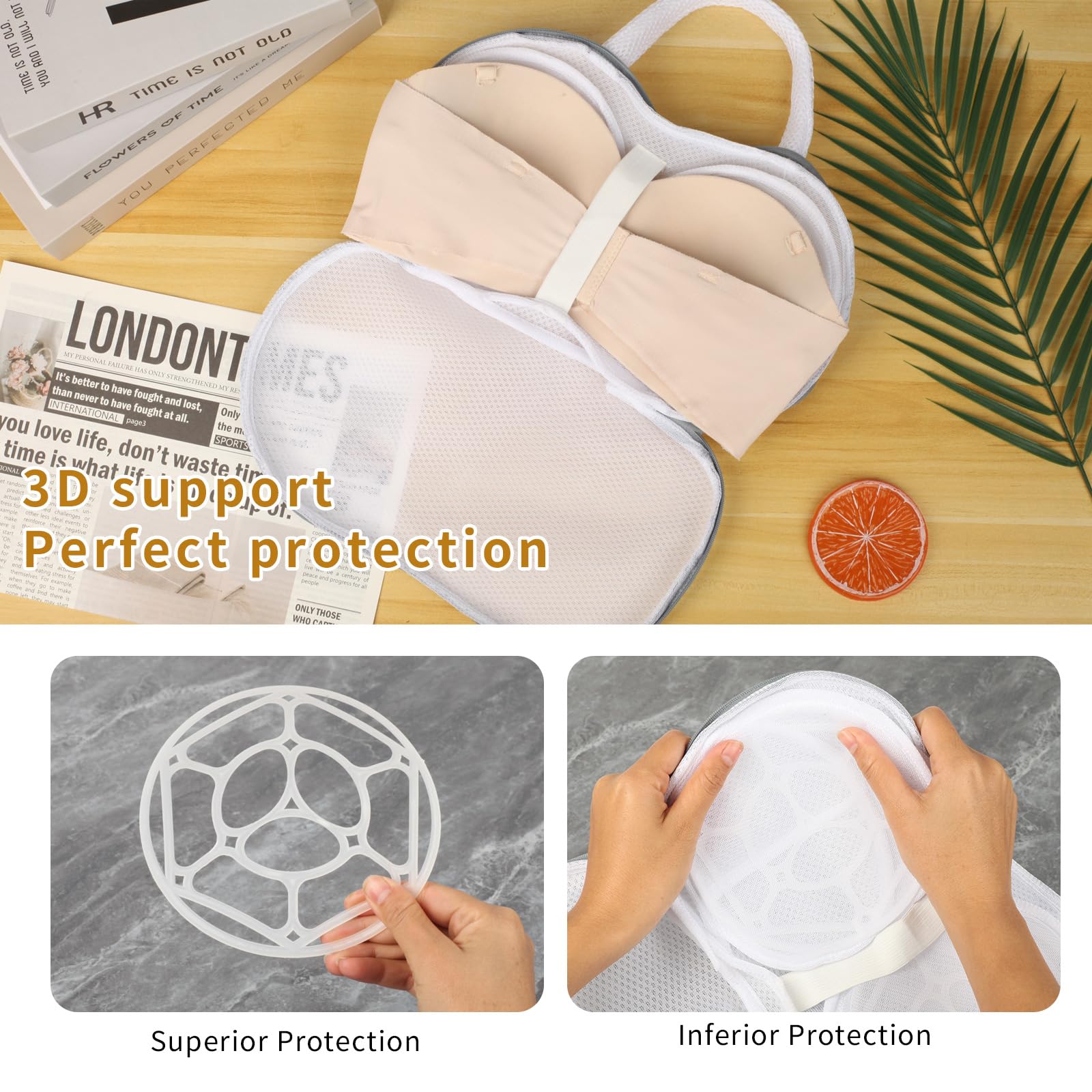 DESONAUT Bra Washing Bag,2Pcs bra laundry bags for Laundry Lingerie Underwear Brassiere Bag,Lingerie Bags with 3D Skeleton for Washing Machine Suitable for A-C Cup Sizes(Grey)