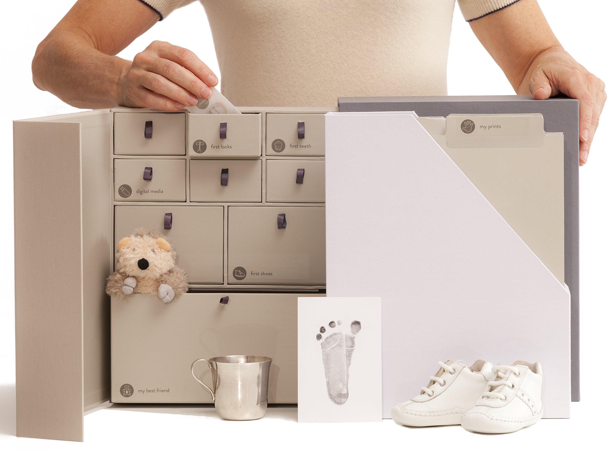 Savor | Baby + School Years Keepsake Boxes | Slate Gray - Set of 2 Custom-dyed with Cloth Covering + Acid-Free for Durability w/Full Organization System+Includes labels for customizing