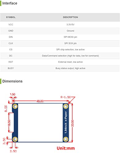 Waveshare 1.54inch E-Ink Display Module Compatible with Raspberry Pi 5/4B/3B/Zero/Zero W/Zero 2W/Pico/Pico W/Pico WH, 200x200 Resolution SPI Interface Supports Partial Refresh.