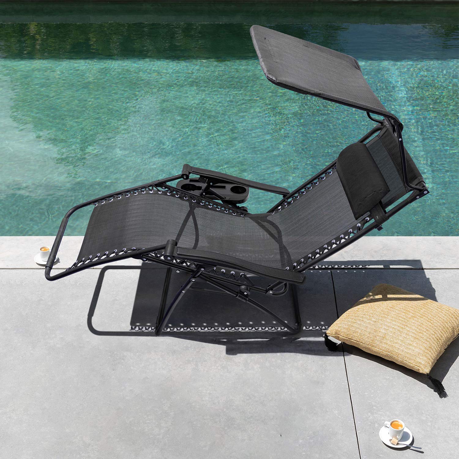 Homall Zero Gravity Chair Patio Lawn Chair Lounge Chair Folding Recliner Adjustable Outdoor with Canopy Shade,Cup Holder (Black)