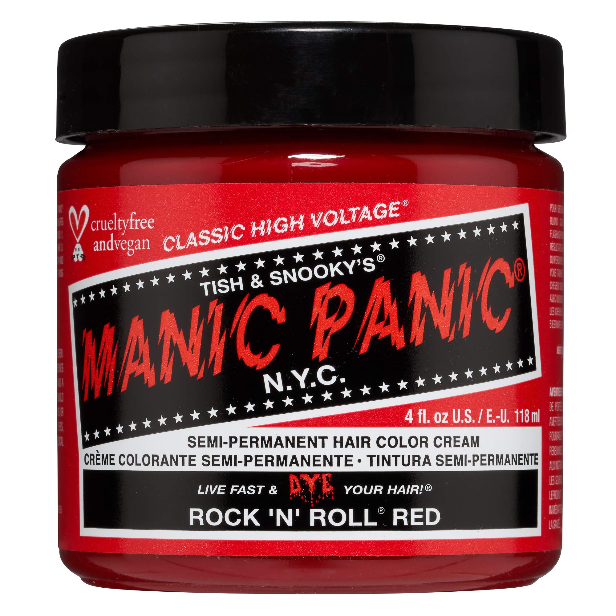 MANIC PANIC Rock N Roll Red Hair Dye - Classic High Voltage - Semi Permanent Warm, Vibrant Red Hair Color - Vegan, PPD And Ammonia-free (4oz)