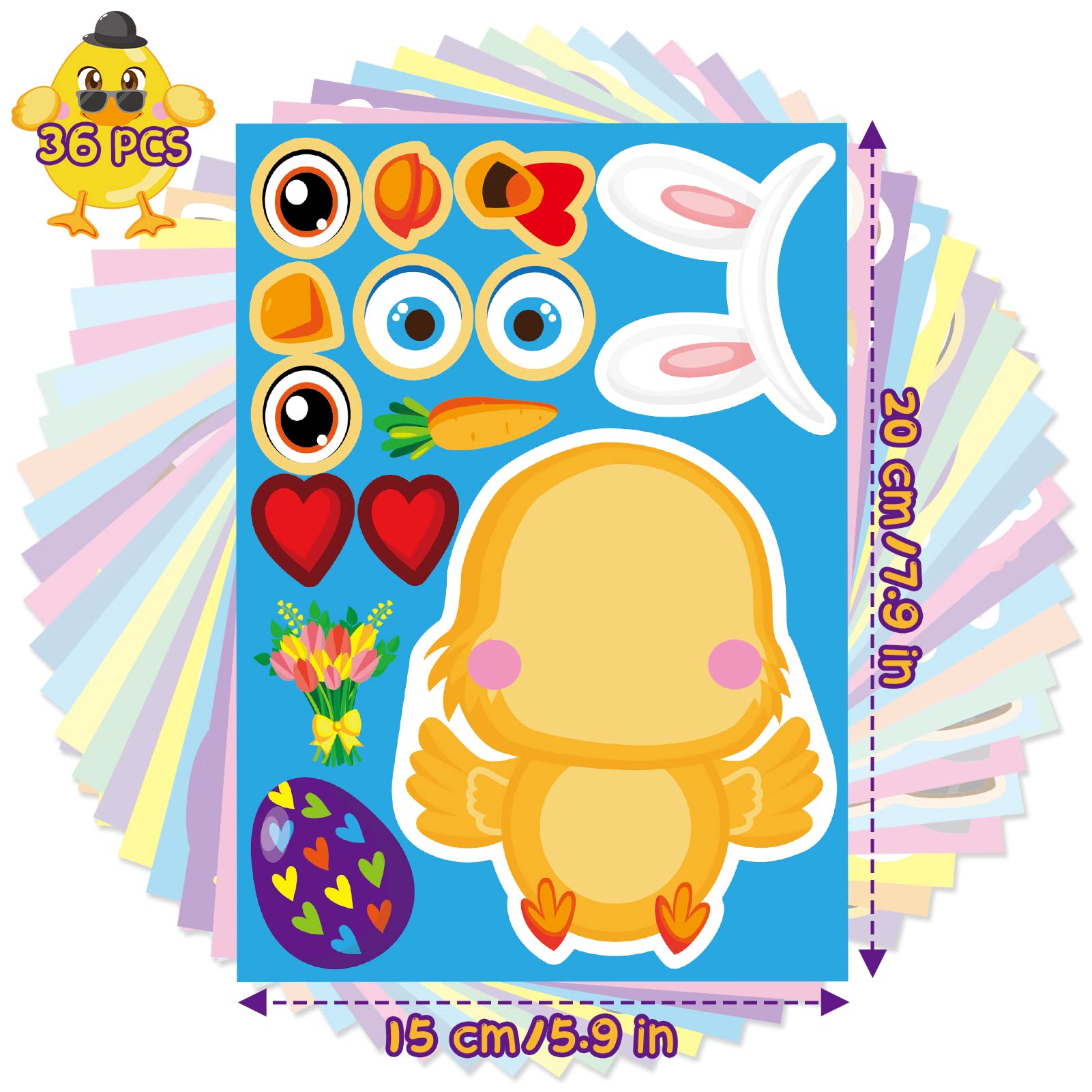 AOLDHYY 36 PCS Easter Make Your Own Stickers Mix and Match Stickers with Chick Bunny Egg Sheep Easter Stickers for Kids Party Favors Supplies Easter