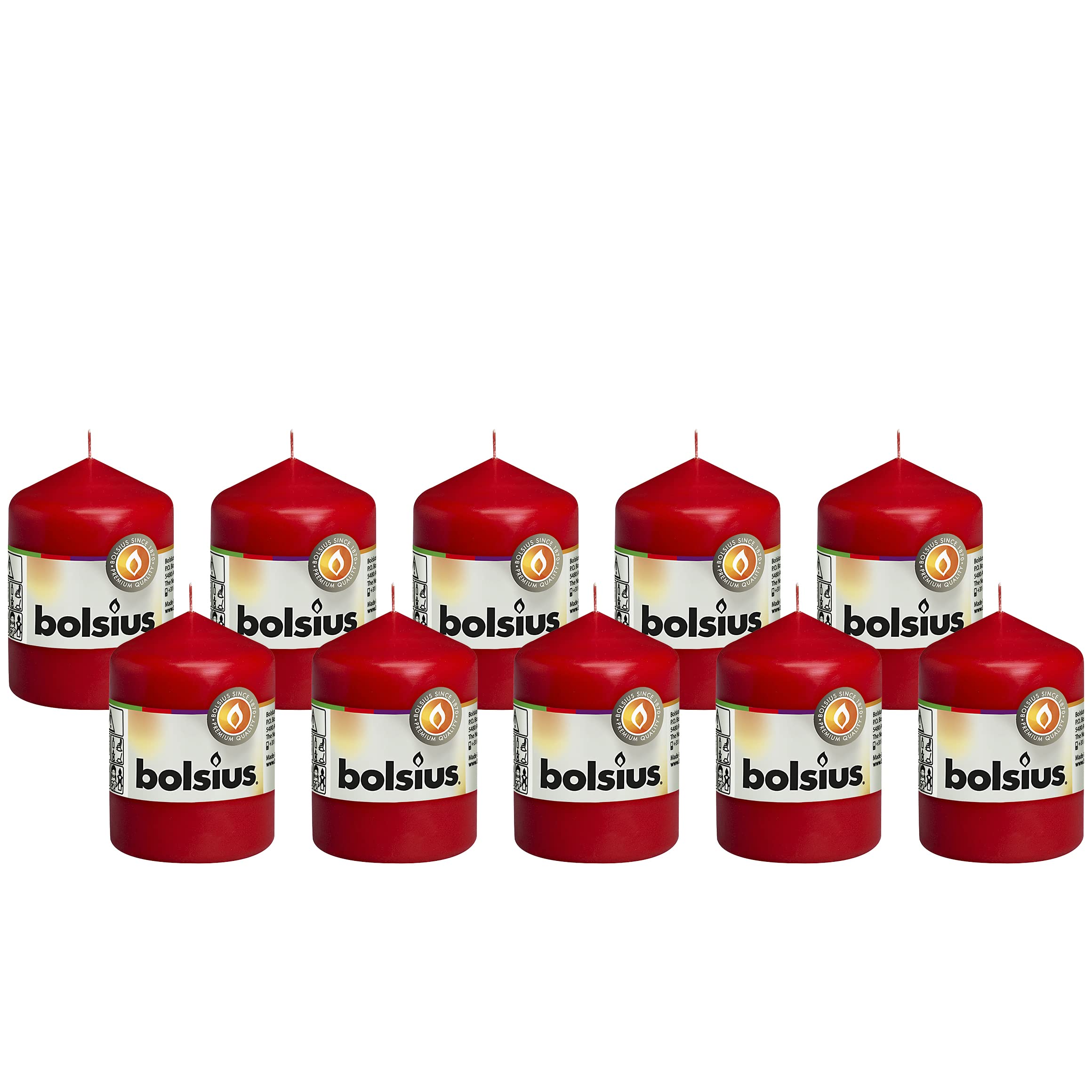 BOLSIUS 10 Red Pillar Candles - 2.25 x 6 Inches - Premium European Quality - Individually Wrapped - 42 Hours Burn Time - Dripless Smokeless Unscented Dinner, Wedding, Party, & Restaurant Candles