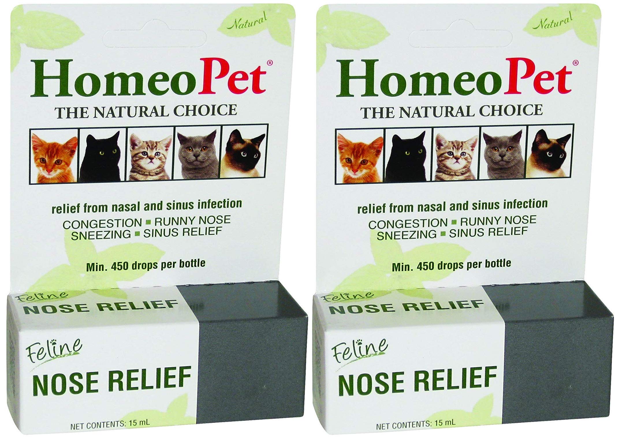 HomeoPet 2 Pack of Feline Nose Relief 15 Milliliters Each Homeopathic Remedy for Cats Congestion Runny Nose Sneezing and Sinus Infection