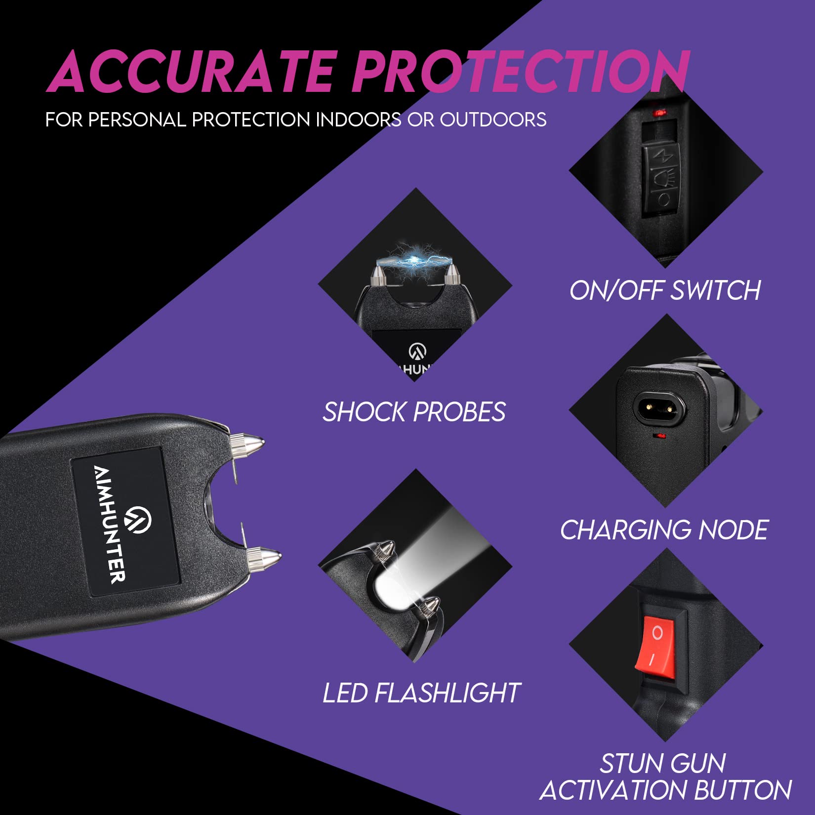 AIMHUNTER Mini Stun Gun Pen Safety Protection Easy to Hide Outdoor USB Rechargeable with LED Flashlight Safety Electric Shock (black2)