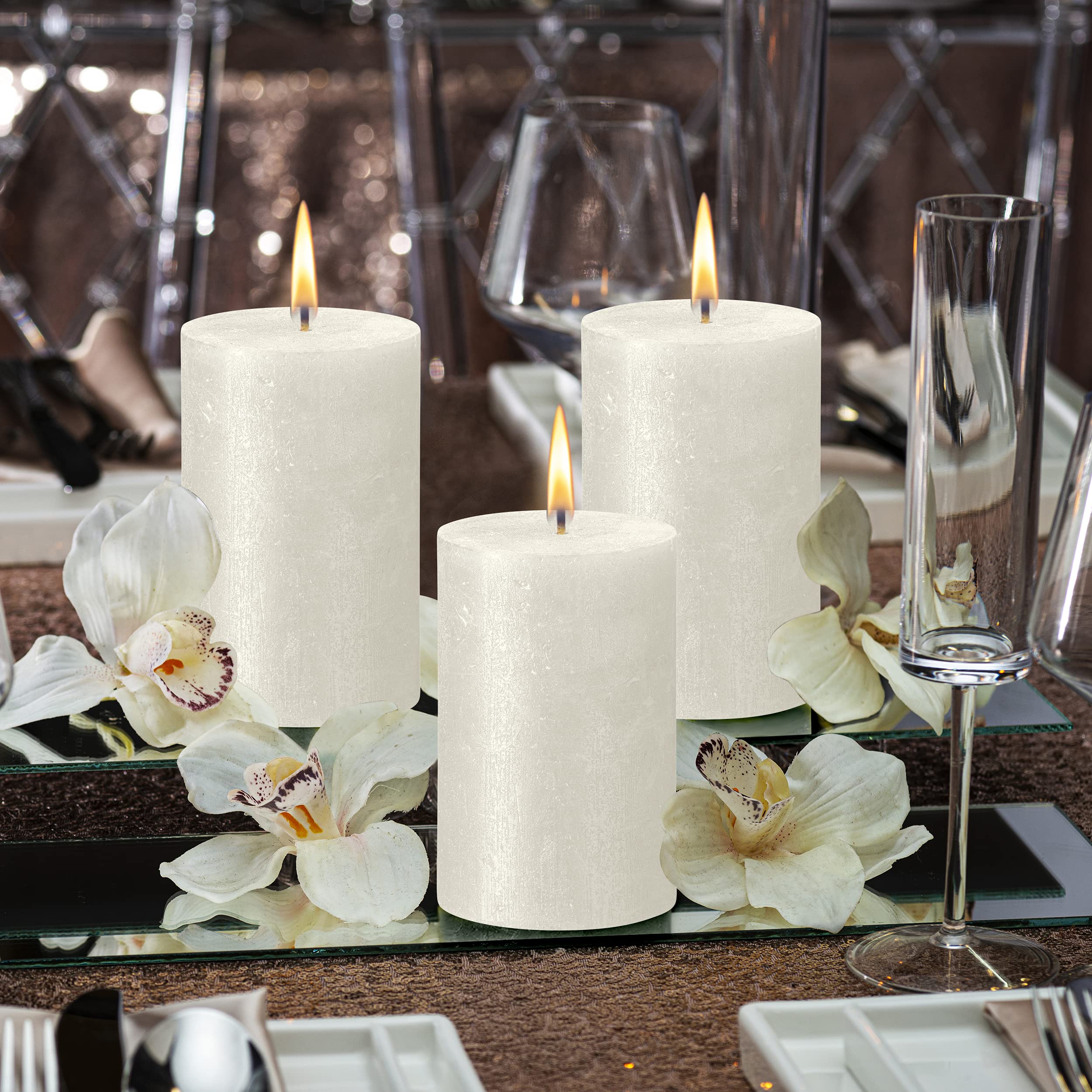 BOLSIUS 4 Pack Sandy Gray/Gold Sunset Rustic Metallic Pillar Candles - 2.75 X 5 Inches - Fine European Quality - Includes Natural Plant-Based Wax - Unscented Dripless Smokeless 60 Hour Candles