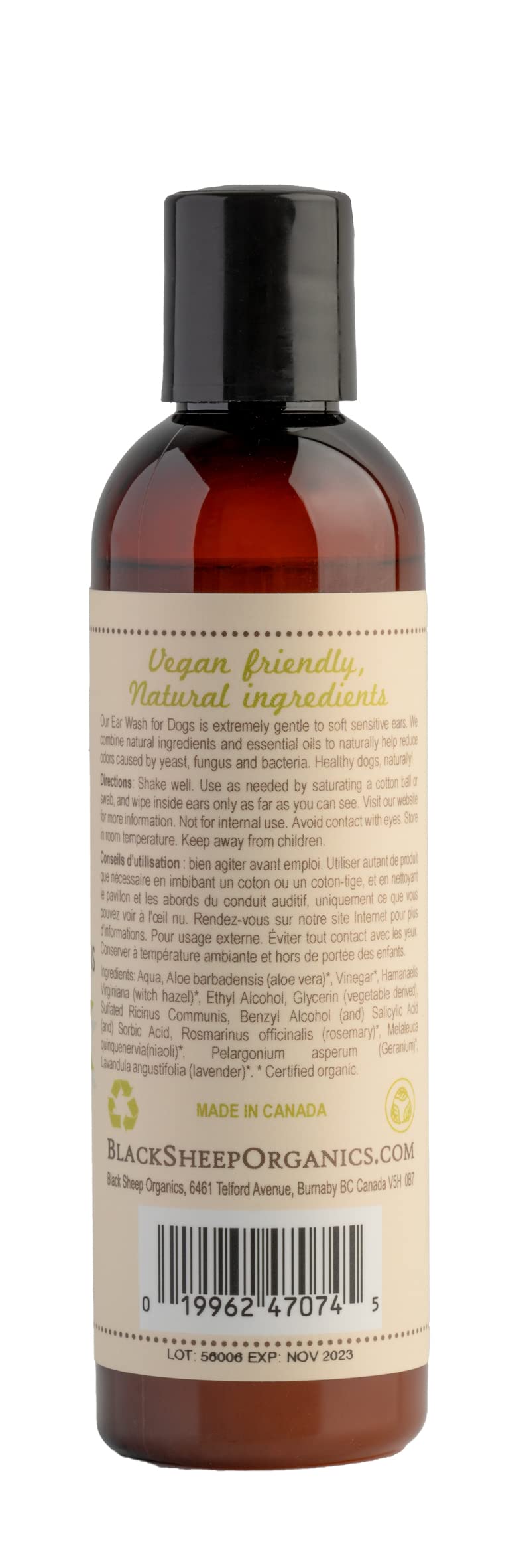 Natural Dog Ear Cleaner Solution - Dog Itchy Ears Treatment - Eliminates Odor & Waxy Buildup - Gentle Dog Ear Wash Formula - Made in Canda by Black Sheep Organics (4 fl oz)