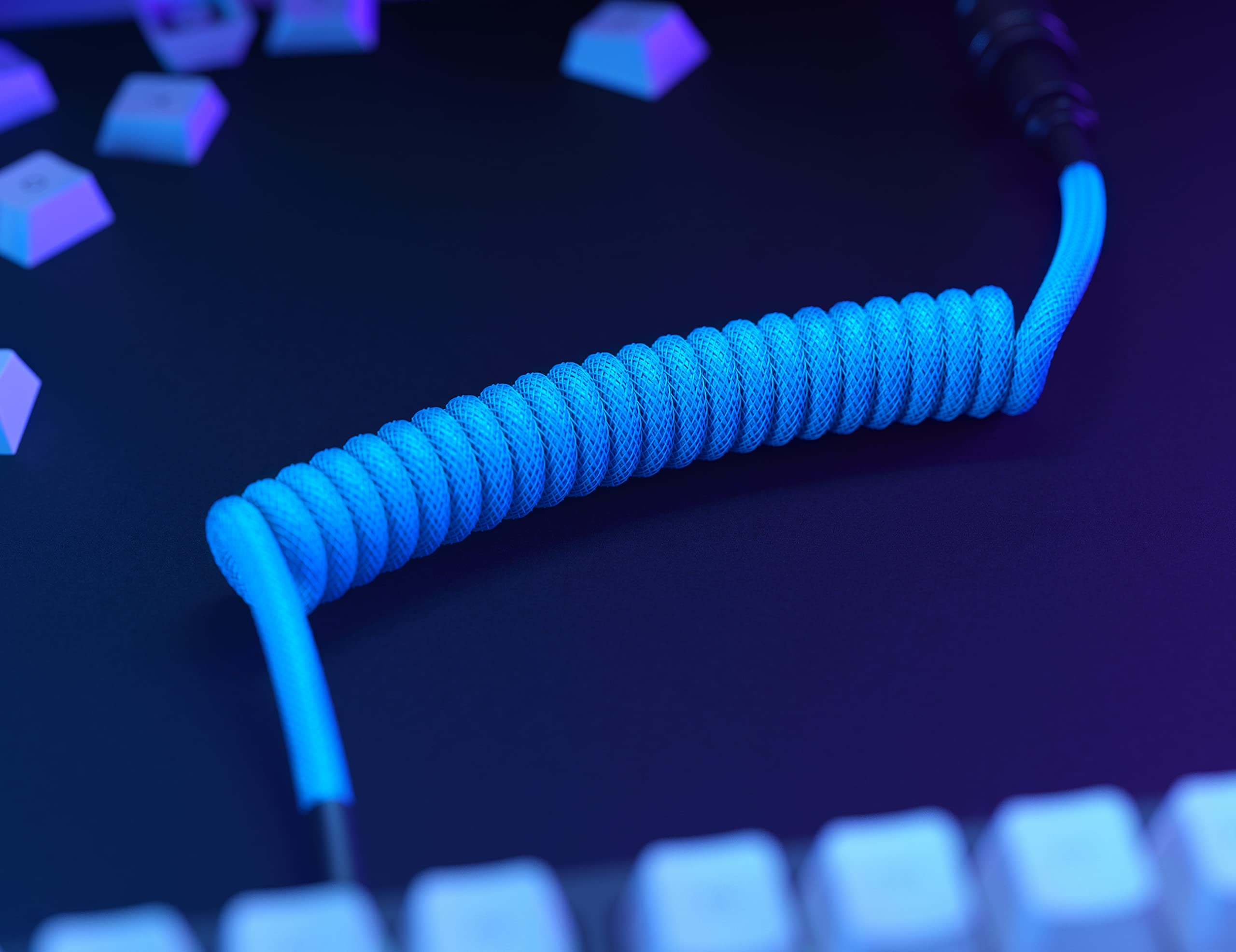 GLORIOUS Coiled Keyboard Cable – Coiled USB C Cable Artisan Braided Cables for Mechanical Gaming Keyboard Coiled Cable - Custom Keyboard Cable (White)