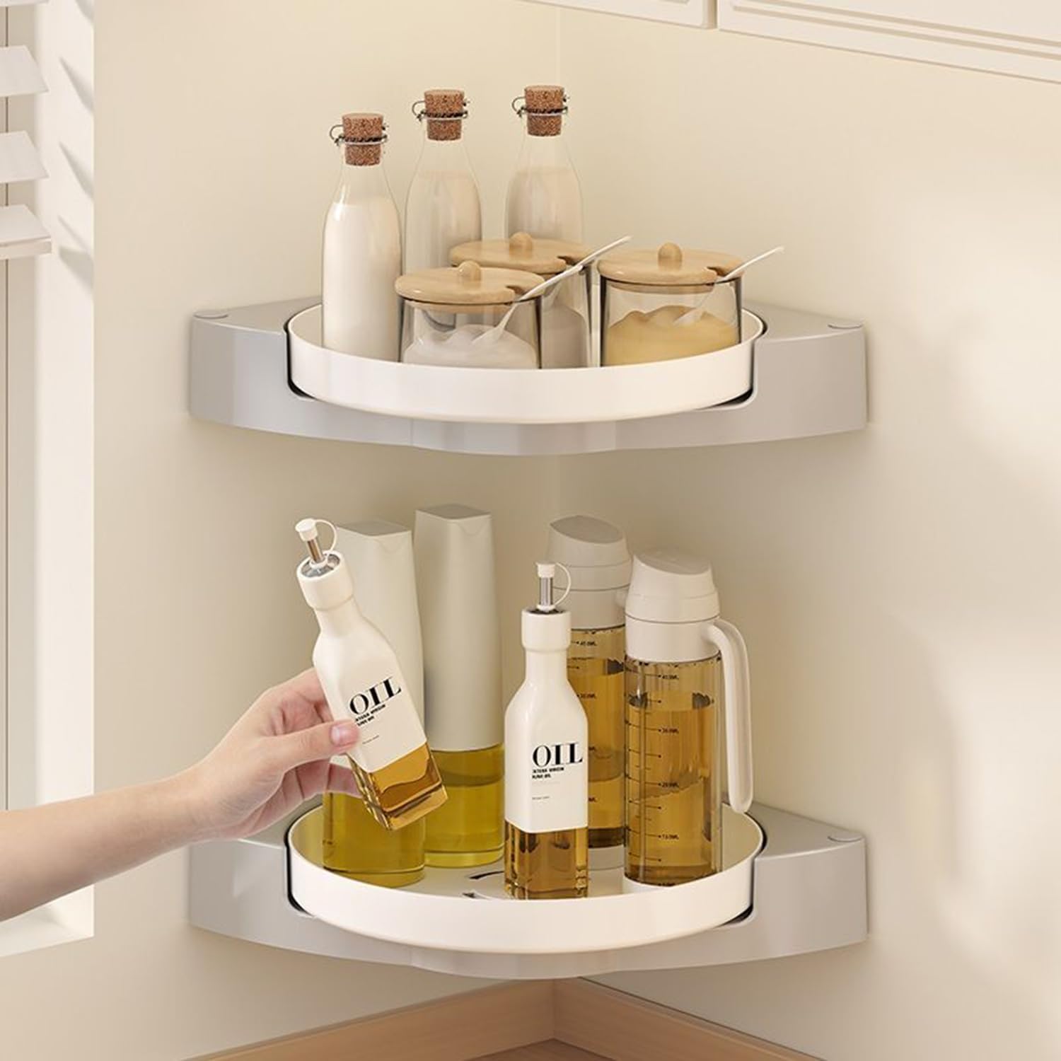 GJFASGF 2 Pack Shower Caddy Corner, 360° Rotate Shower Organizer Shelve, Lazy Susan Organizer Turntable, No Drilling Required Corner Rack, Shelf Storage Basket Wall Mounted for Bathroom Kitchen