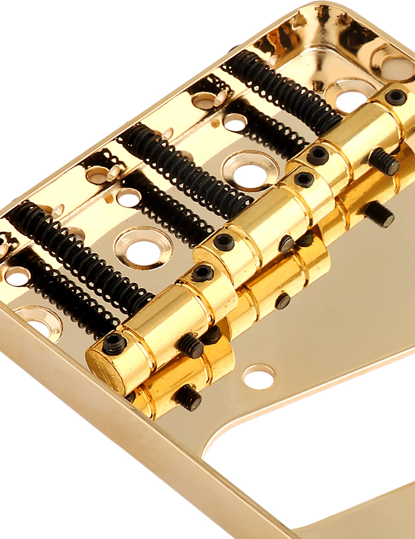 Bogart Guitar Bridge Tailpiece 3 Pcs Zinc Saddles Bridge for Vintage Tele Telecaster Style Electric Guitar Parts Top or Bottom Load Ashtray Style Gold.