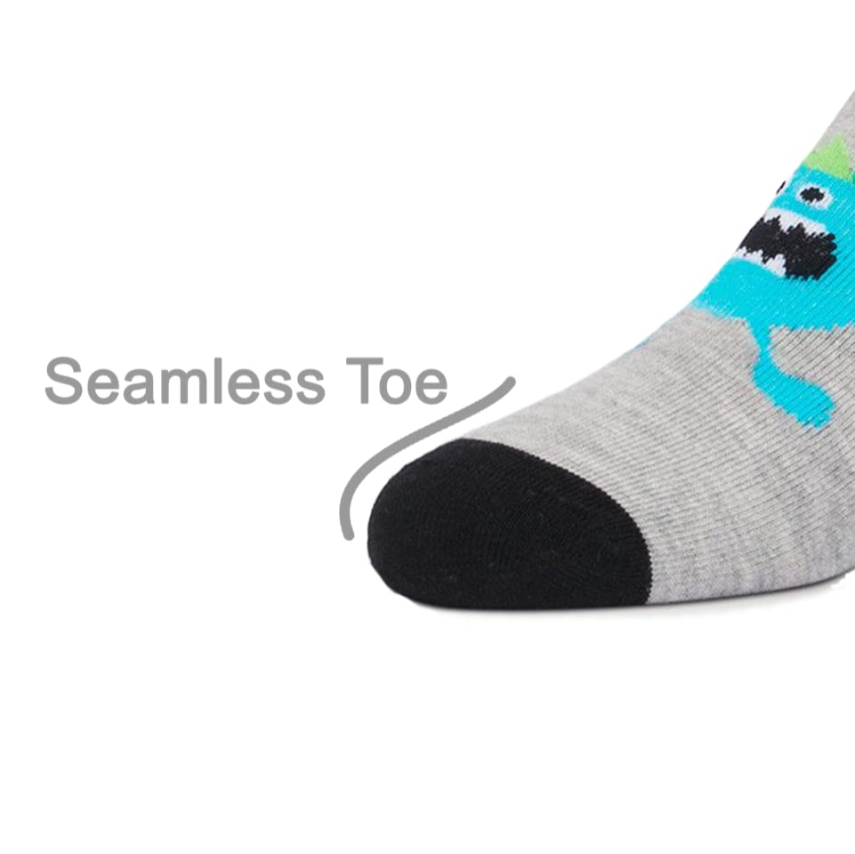 Ez Sox Toddler Boys Girls Socks Non Skid Seamless Toe Anti Slip Grip Pull Up Loops (3-5 Years, Trucks & Cars)