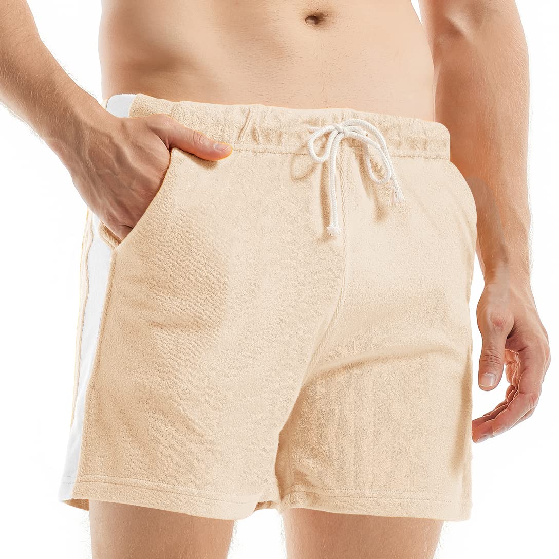AIMPACT Mens Lounge Jogger Shorts Breathable Active Shorts Color Block 5 Inch Casual Towel Cloth Utility Shorts Khaki Medium
