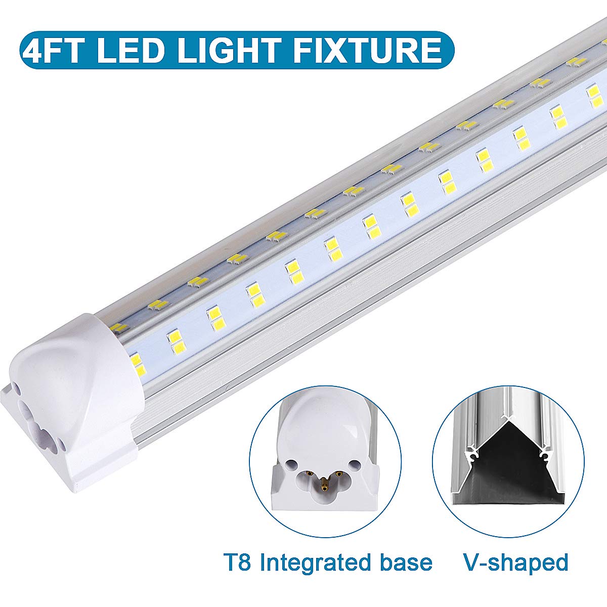 BSK.BESTKA LED Shop Light Fixture, 4FT, 50W 6500LM, 6000K Cold White, 4 Foot T8 Integrated LED Tube Lights, Plug in Warehouse Garage Lighting, V Shape, High Output, Linkable with On/Off Switch (4PCS)