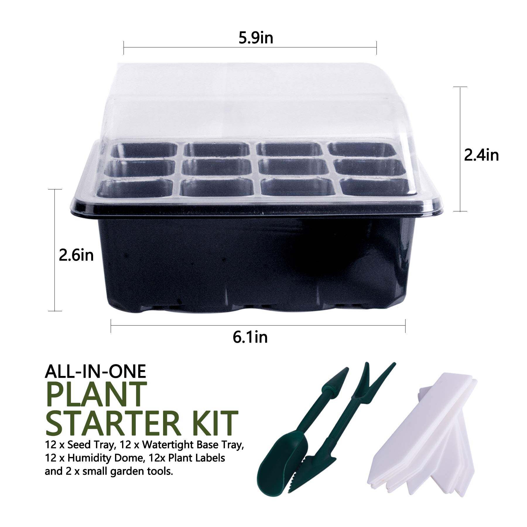 Easeen 12 Set Seedling Trays Seed Starter Kit- 144 Cells Plant Grow Kit, Garden Seed Propagator Premium Seedling Dome and Tray for Seeds Growing (12 Cells Per Tray)