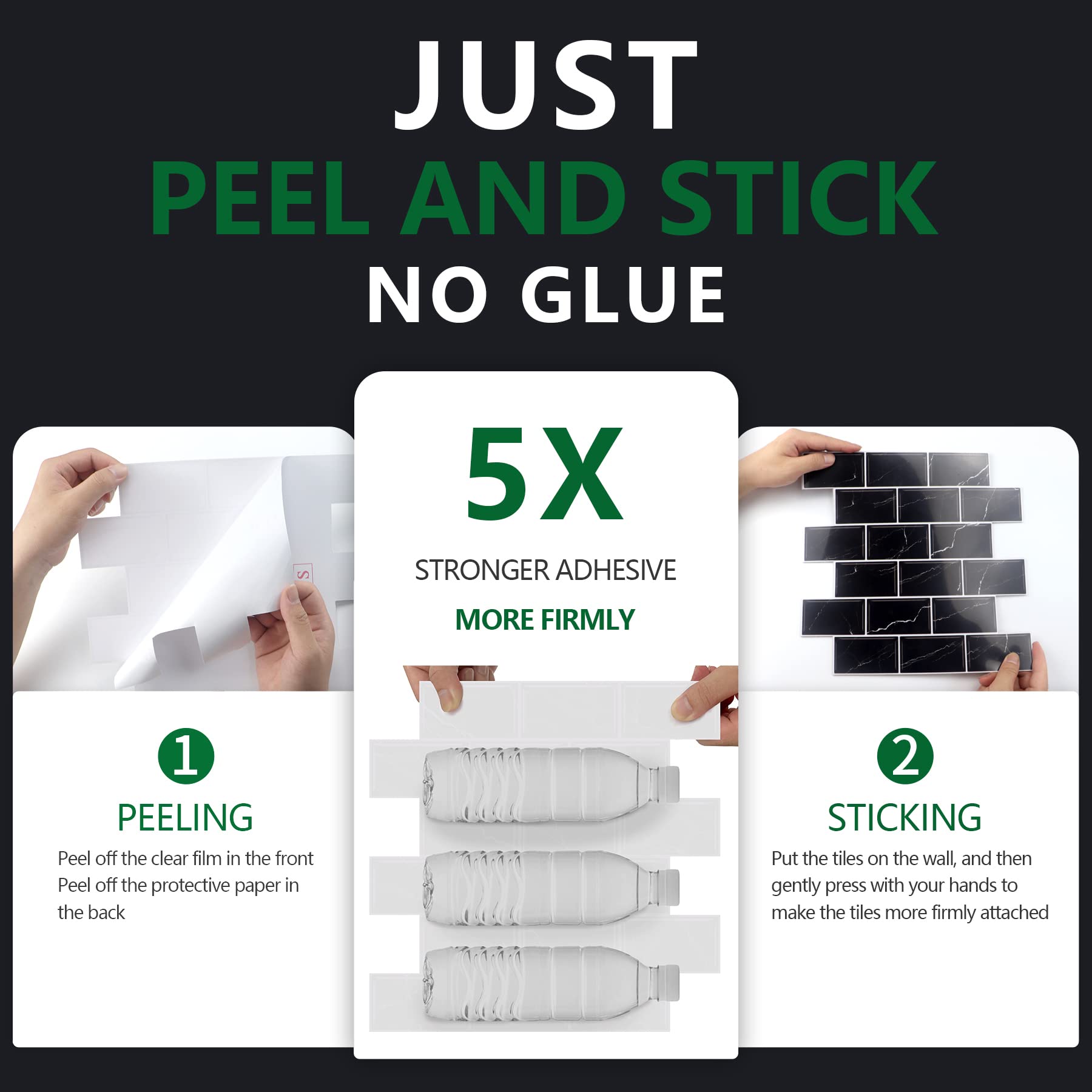 AINNO 10-Sheet Subway Tiles Sticker Peel and Stick Backsplash,12"x12" Premium Self Adhesive Wall Tiles Stick on Back Splashes for Kitchen,Bathroom Black Waterproof Vinyl