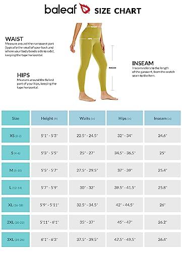 BALEAF Leggings for Women with Pockets Tummy Control Compression Workout Athletic Running High Waisted Yoga Pants 25'' Green XL