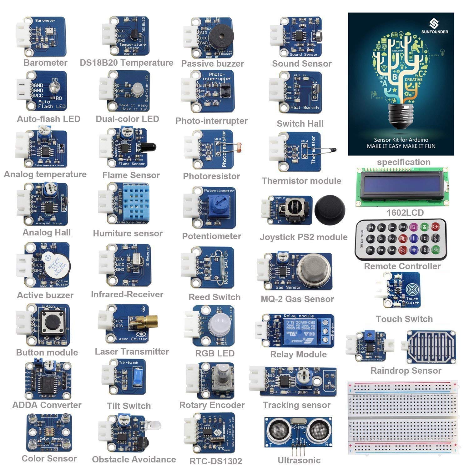 SunFounder Ultimate Sensor Kit Compatible with Arduino R3 Mega2560 Mega328 Nano - Including 98 Page Instructions Book
