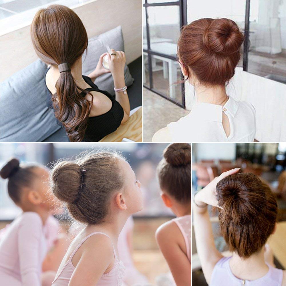 TsMADDTs Hair Bun Maker, 7PCS Dount Bun Maker for Long Hair Ring Style, 5PCS Elastic Bands and 20PCS U Shaped Pins Dark Brown for Ballet Styling