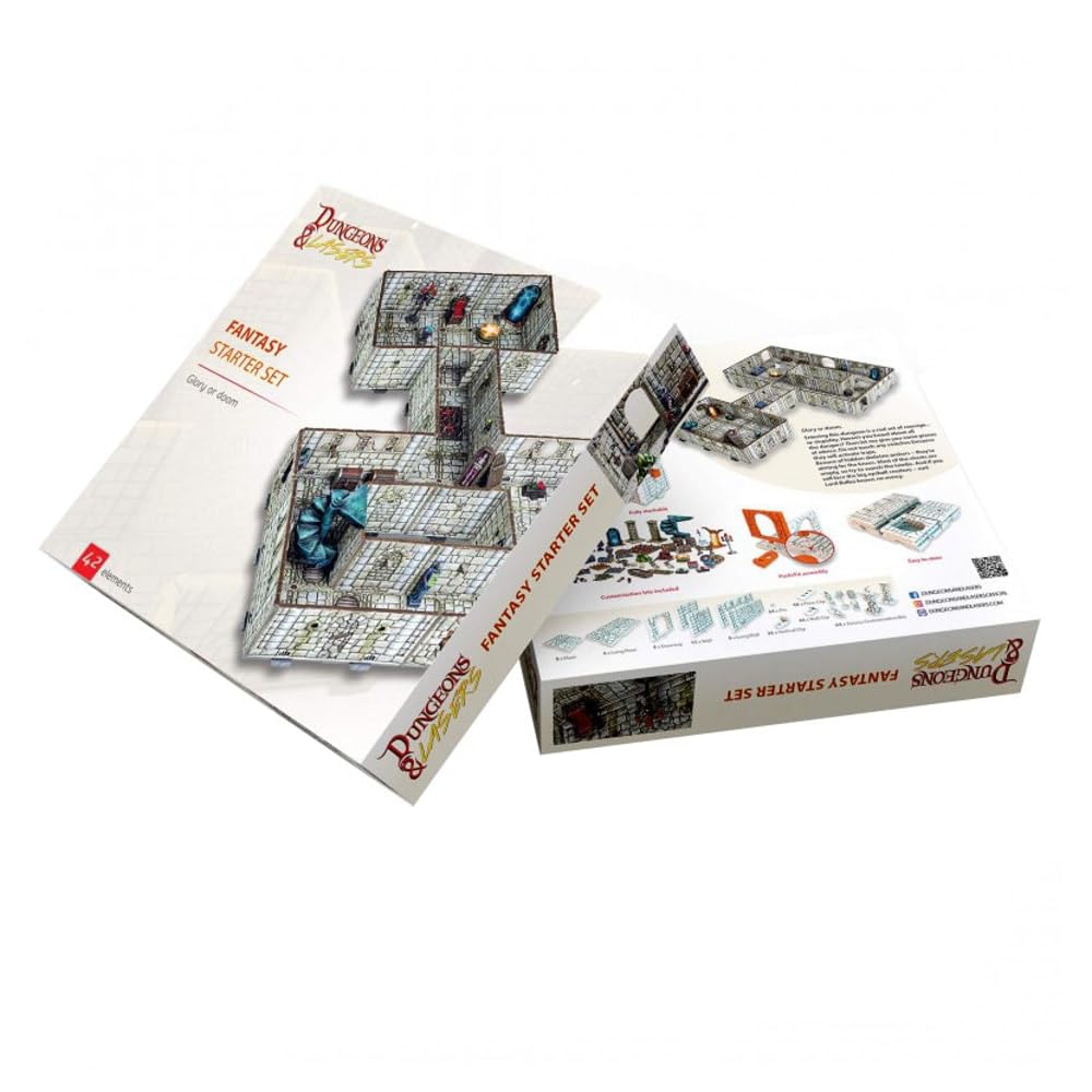 Dungeons & Lasers Fantasy Starter Set with 286 Pieces of Tabletop D&D Terrain and DND Accessories for 5E Compatible RPG Games - Unpainted and Unassembled - for Ages 14+