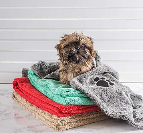 Bone Dry Pet Grooming Towel Collection Absorbent Microfiber X-Large, 41x23.5", Embroidered Taupe
