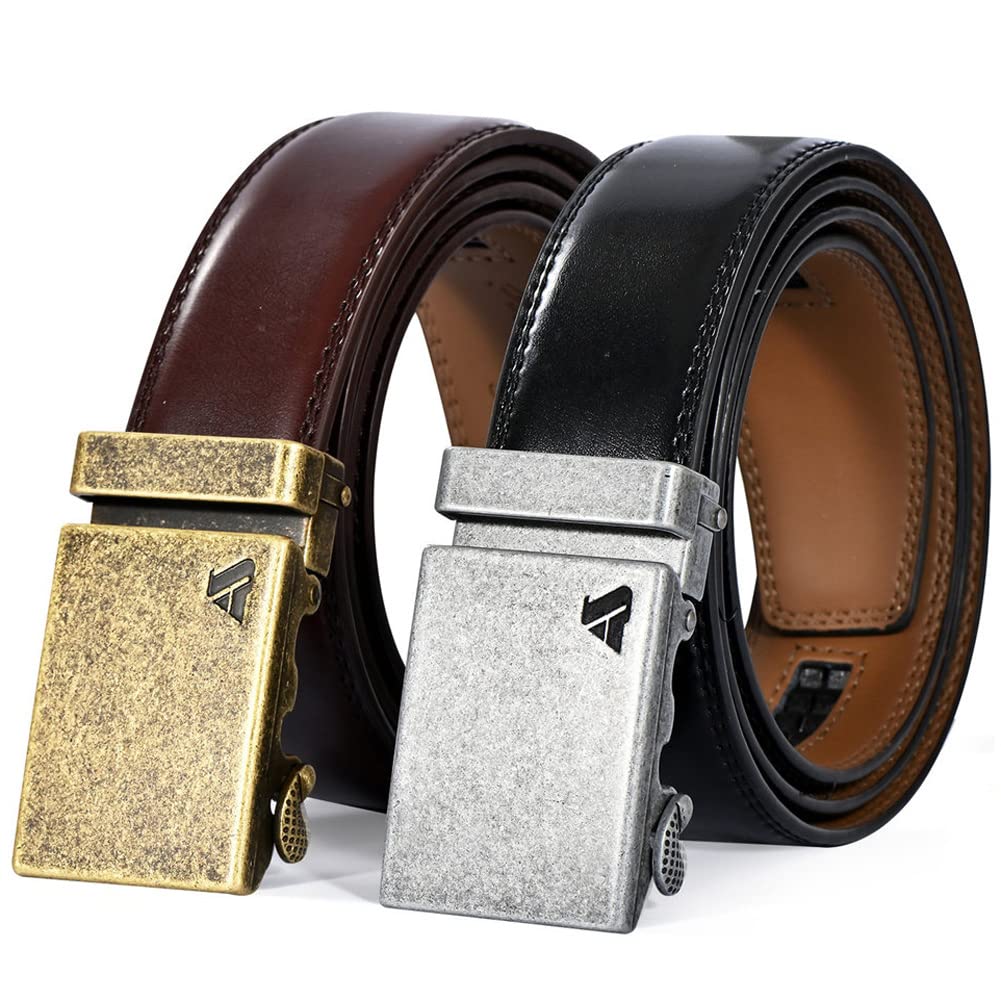 ailishabroy Men's Ratchet Belts 2 Packs,Genuine Leather Large long Adjustable Belts for Men