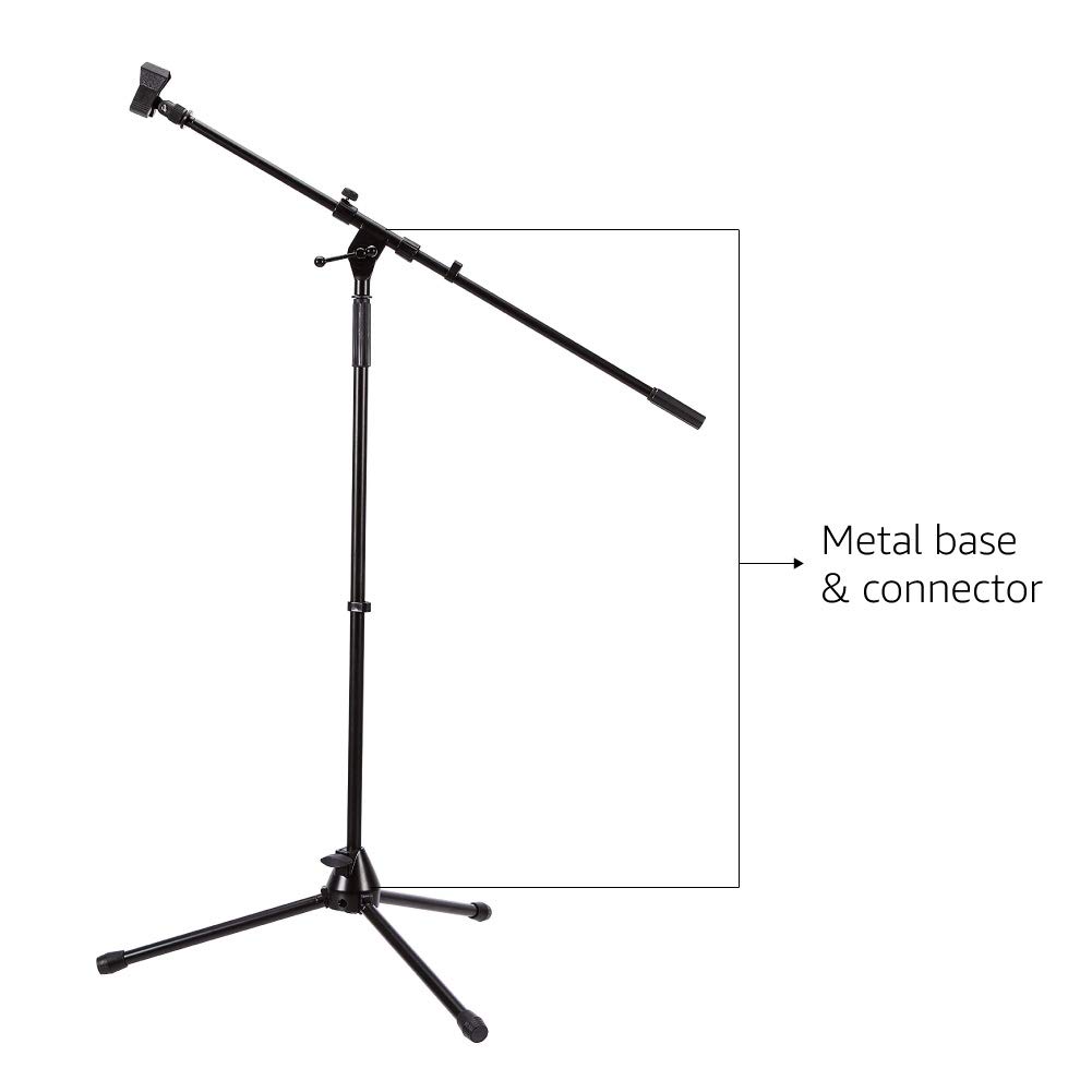Amazon Basics Tripod Boom Microphone Stand, Height Adjustable with Metal Base 3.3 - 5.6-Foot, with Clothespin Mic Clip, Black