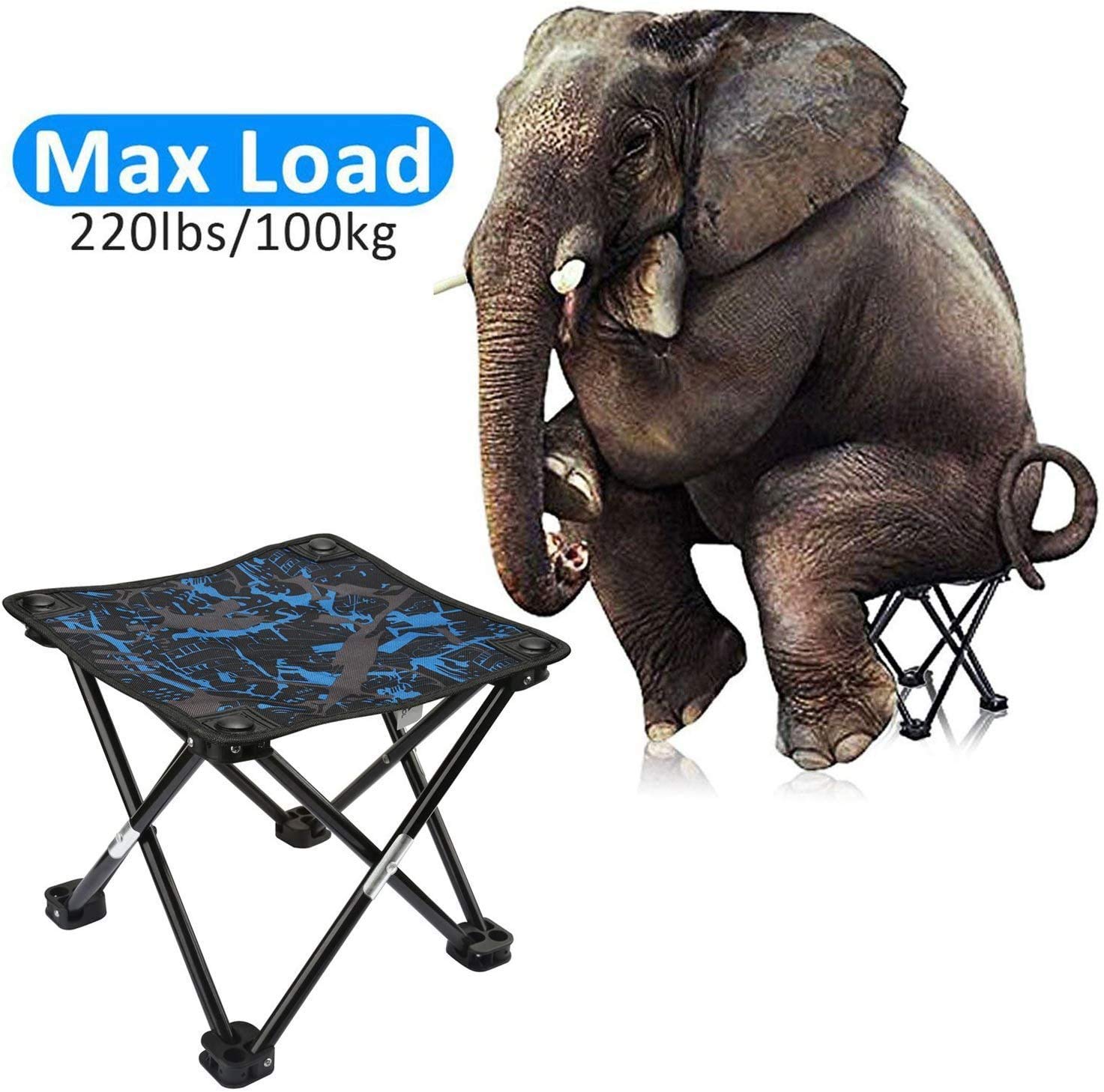 AILLOVCOL Camping Stool Portable Folding Stool Portable Chair Mini Foldable Stool Fishing Stool for Adults Fishing Hiking Gardening and Beach with Carry Bag(Camouflage) (Blue)