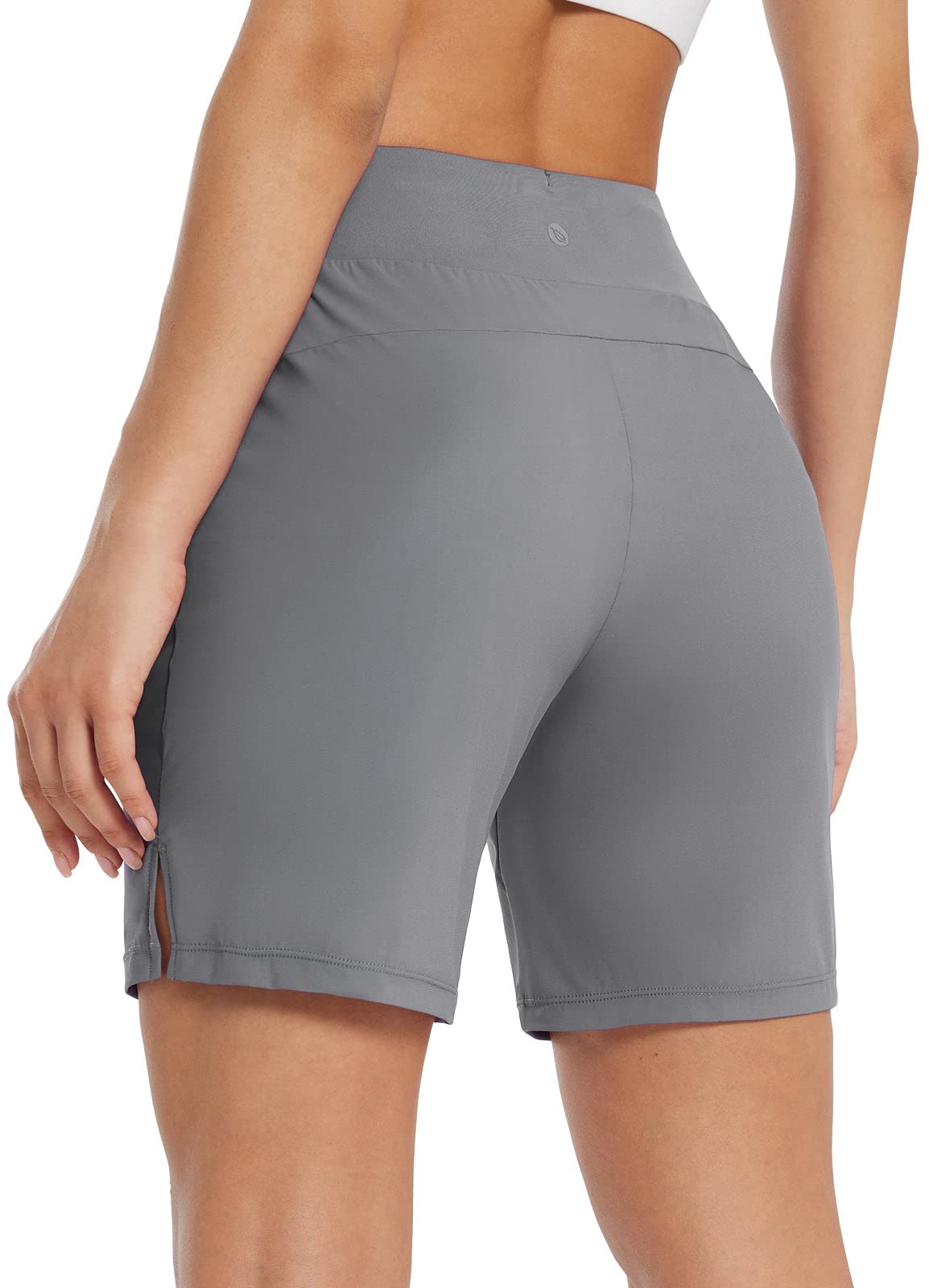 BALEAF Women's 7" Long Running Shorts Quick Dry Athletic Workout Shorts with Zipper Pockets Unlined Gray XL
