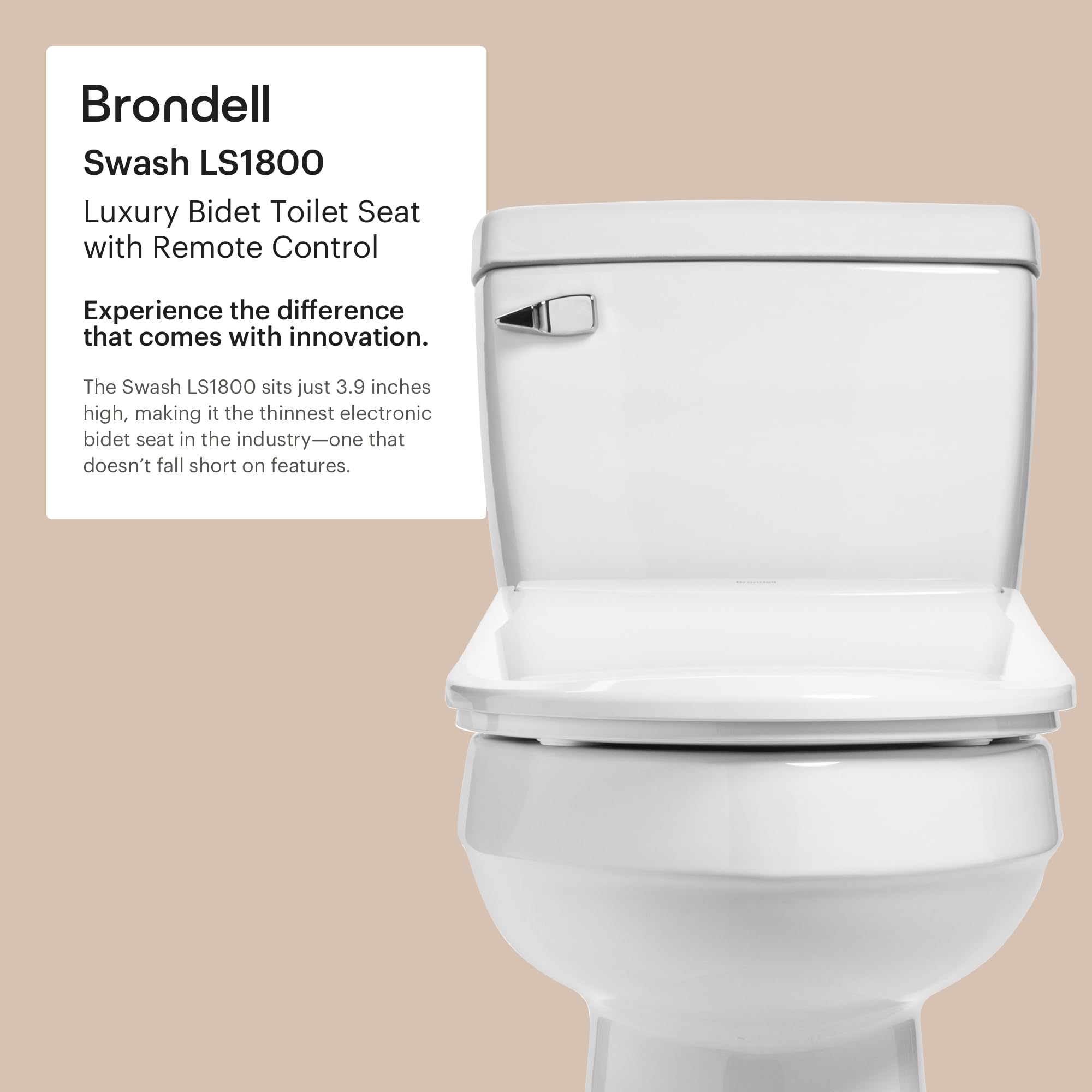Brondell LS1800-RW Swash Electric Bidet Toilet Seat with Oscillating Stainless Steel Nozzle, Warm Air Dryer, Heated, Night Light, Gentle Close Lid, Thin Profile, Remote Control, Round