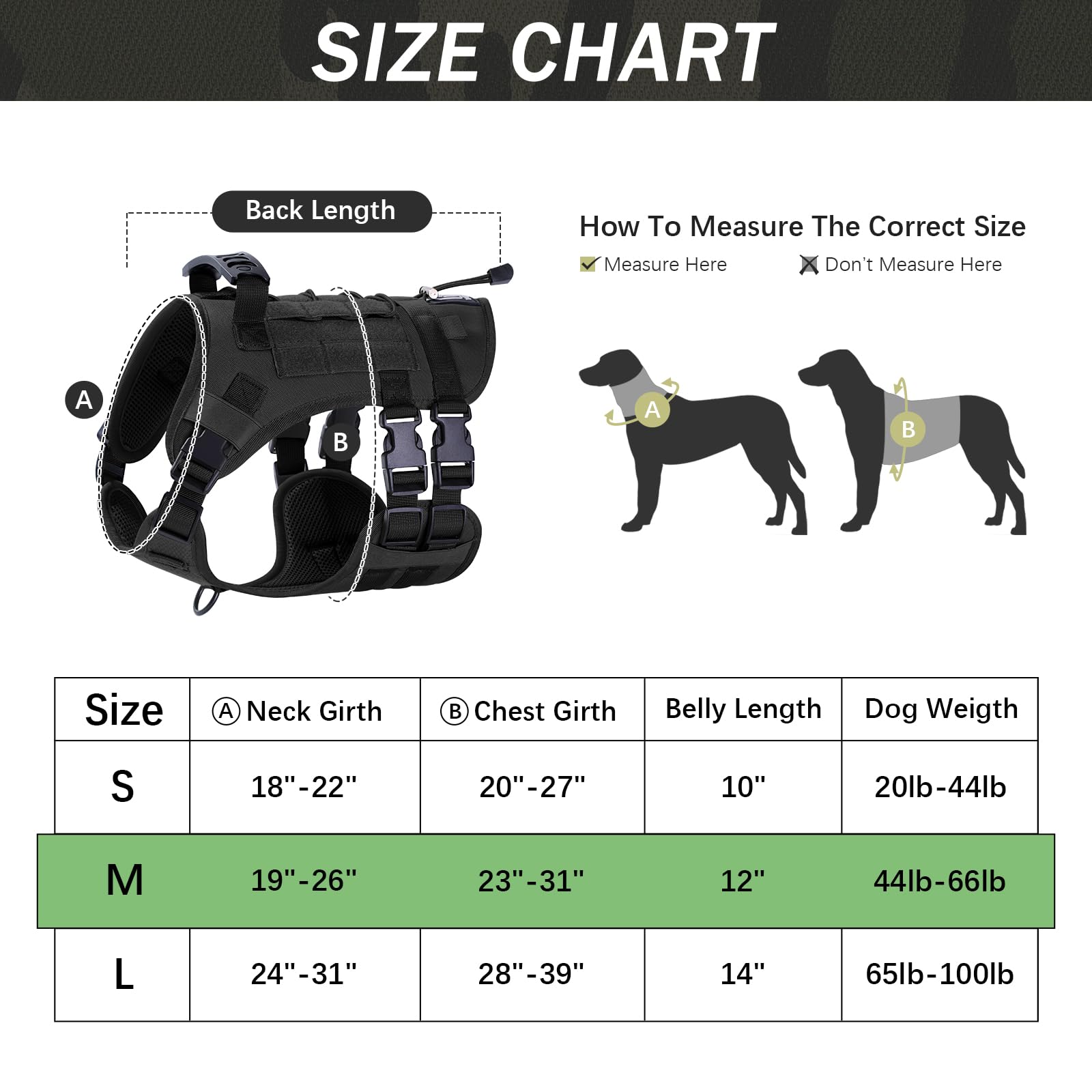 Yungaspy No Pull Tactical Dog Harness for Large Dogs, Escape Proof Molle Dog Vest Harness and Leash Set, Adjustable Military Service Dog Harness with Handle for Medium Large Dogs (Black, Medium)