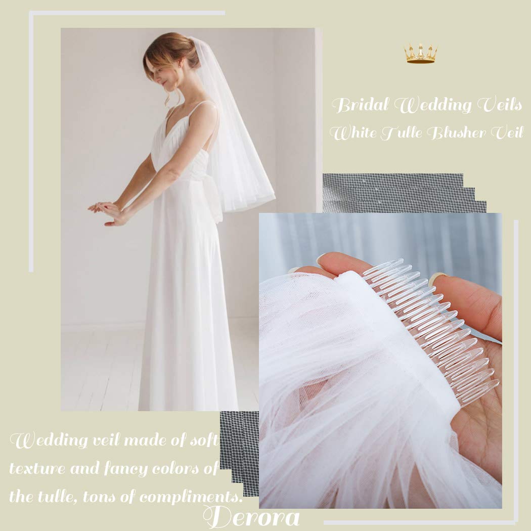 Aiosy Bridal Wedding Veils Short 2 Tier White Tulle Blusher Veil with Comb Bride Hair Accessories for Women and Girls (White)