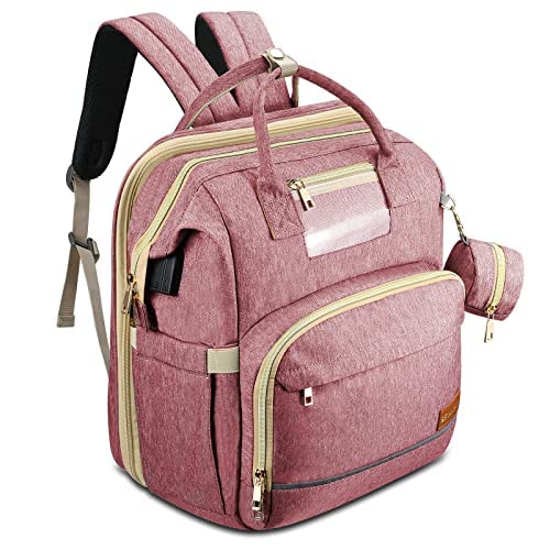 BEYAHELA Diaper Bag Backpack Baby Bag, Waterproof Large Multifunctional-Organizer Bag Baby Essentials Mommy Bag USB Port (Pink)