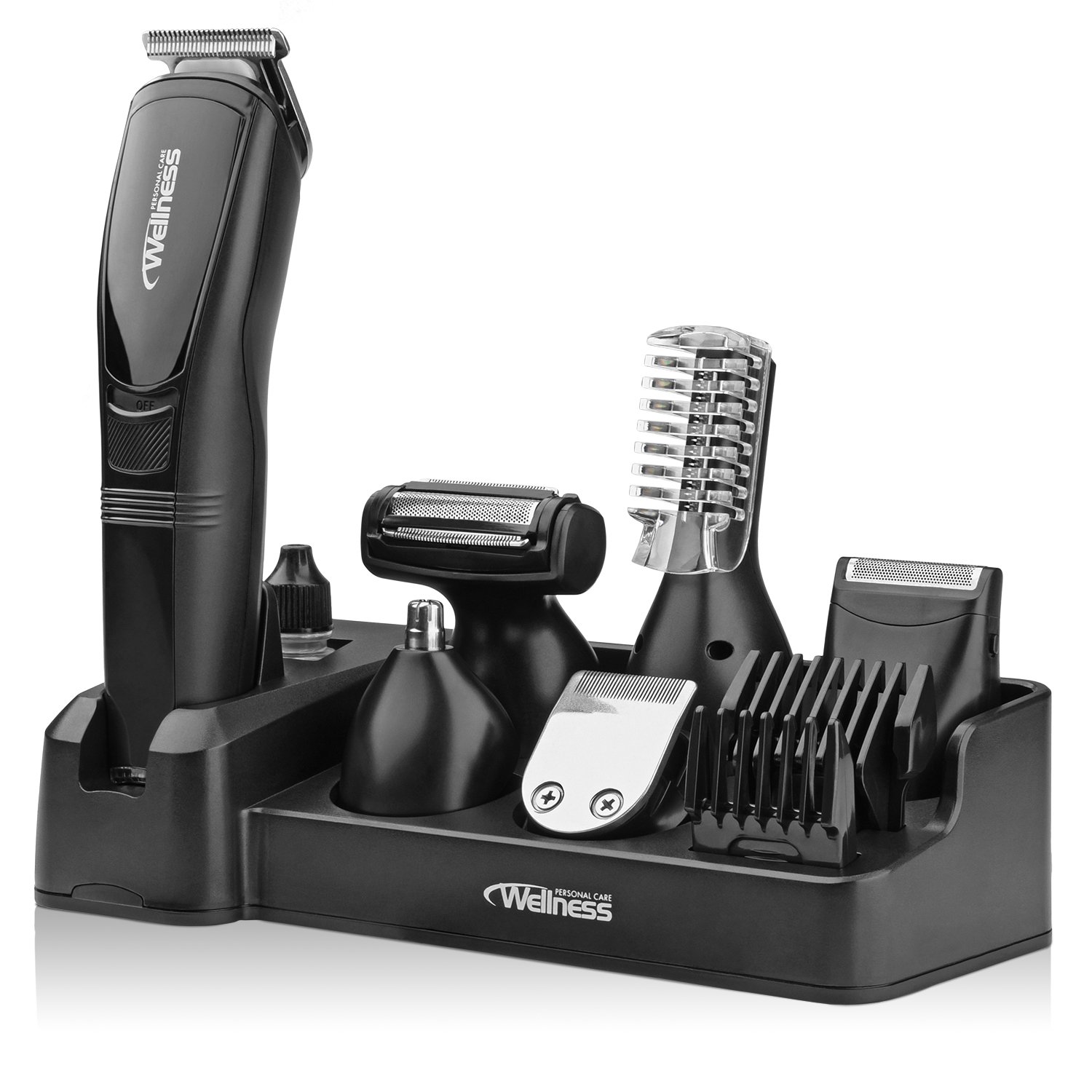 Wellness Personal Care Men's 8-in-1 Rechargeable Shaver Grooming Kit | Storage Stand | Full Trimmer, Detail Trimmer, Nose Trimmer, Beard and Mustache Trimmer, Stubble Comb