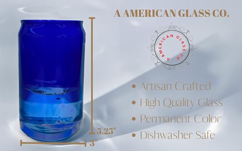 American Glass Co [4 Piece Set] - Artisan Drinking Glasses | 16oz Beer Can Glass Cups - The Perfect Cocktail Glass | Multicolored Water Glasses | Kitchen Glassware (Sapphire Blue)