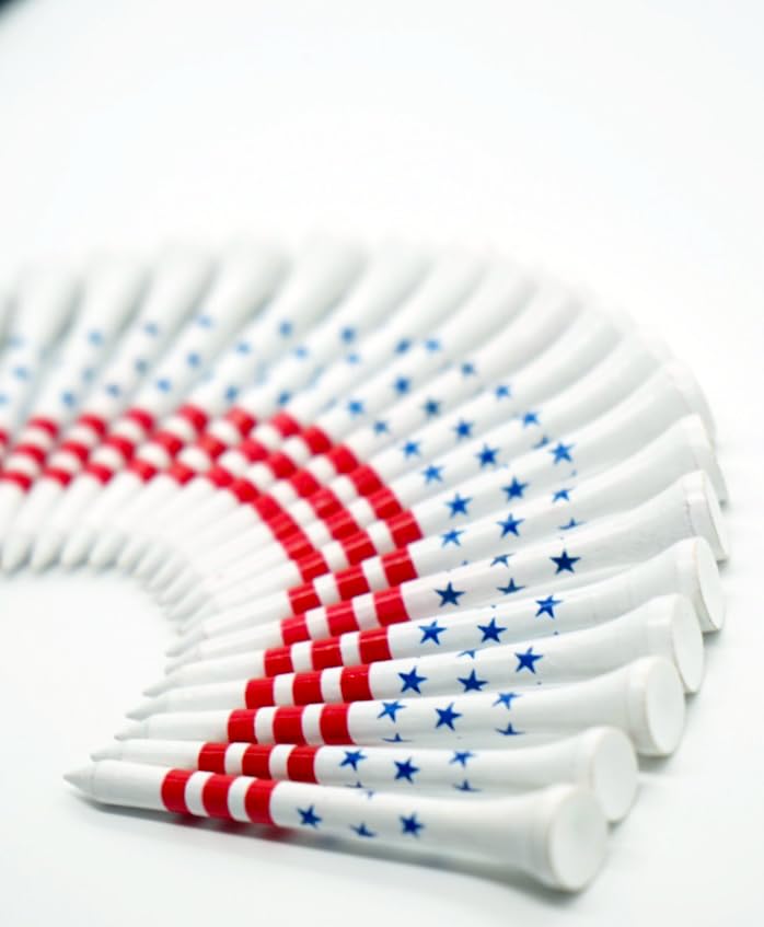 American Golf USA Golf Tees - 100 Pack of 2-3/4 Inch - American Pride Flag Design, Professional Length Tee, red white and blue