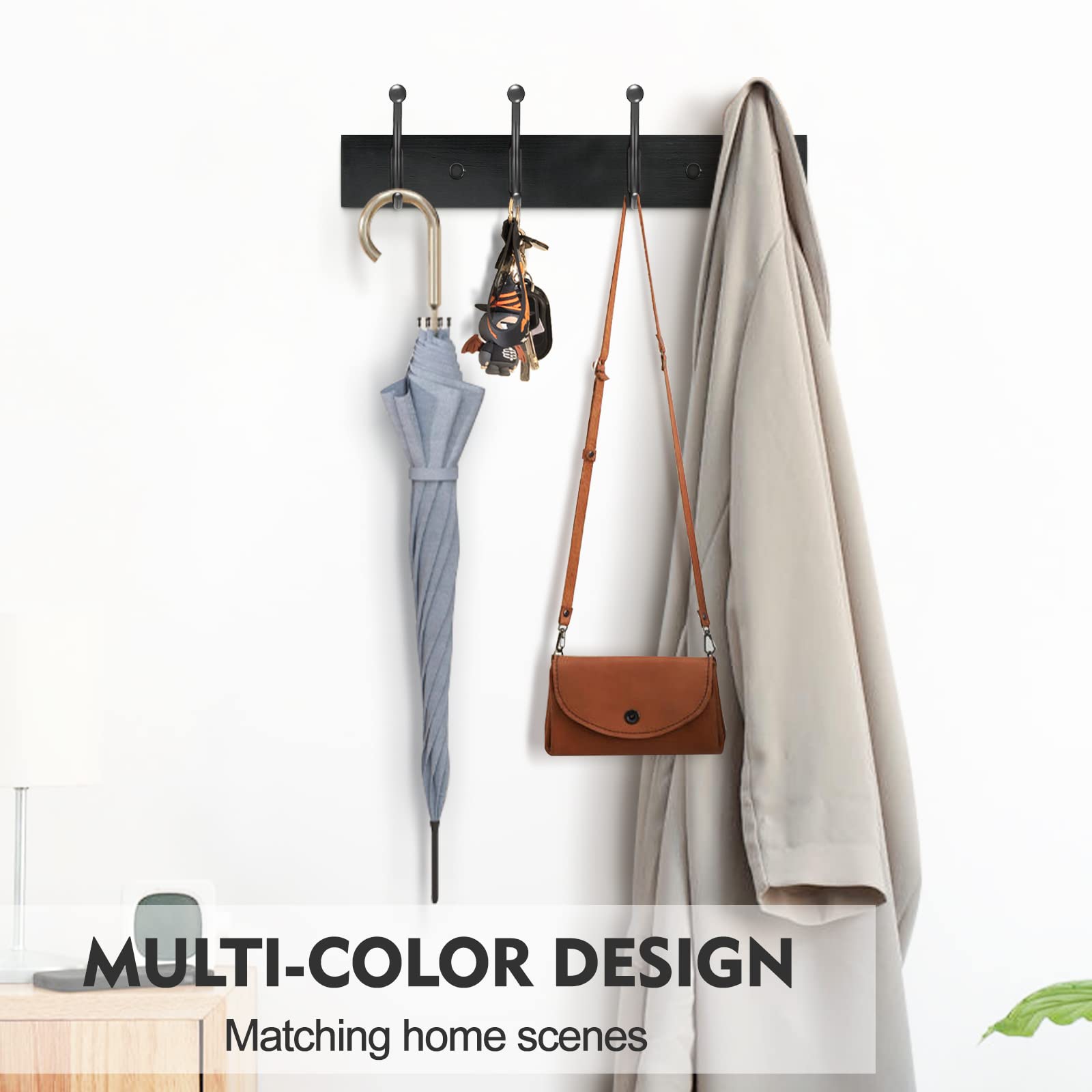 Coat Rack Wall Mount, Wooden Modern Coat Hooks,Entrance Coat Rack with 4 Wall Hooks,Wall Mounted Coat Rack for The Entrance,Living Room, Bedroom,Bathroom (Black)