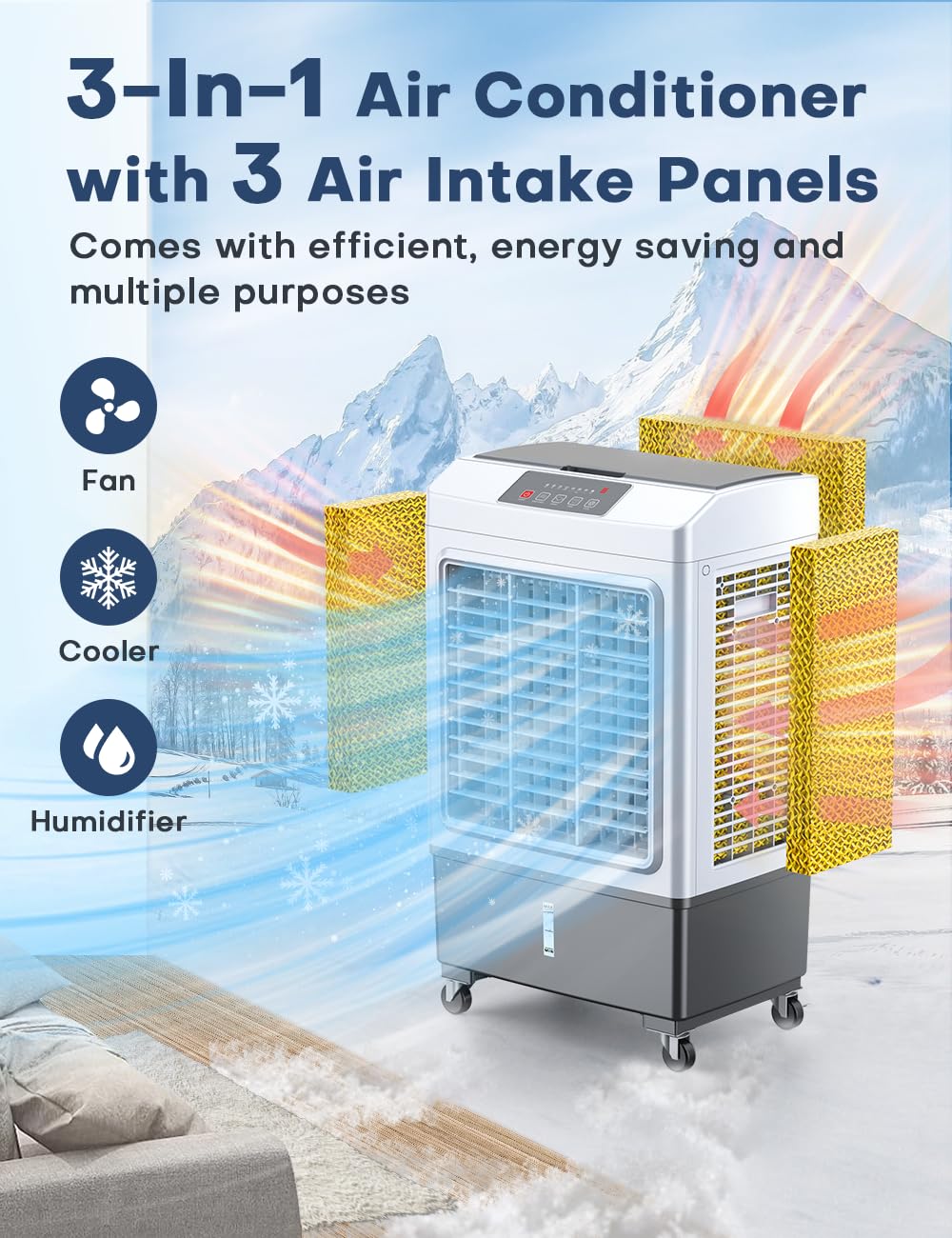 BALKO Windowless Air Conditioner, 35-INCH Swamp Cooler Air Conditioner w/2 Modes & 3 Speeds, 2100CFM, 700Sq.ft, Smart Timer for Auto off, 8Gal Tank & Remote, Wider Oscillation Evaporative Air Cooler