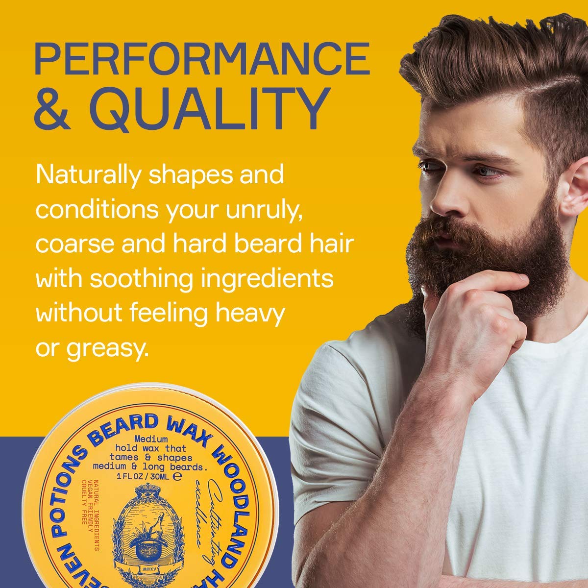 SEVEN POTIONS Natural Beard Styling Wax for Medium Hold - 1 oz, Shapes and Nourishes Without Stiffness (Woodland Harmony)