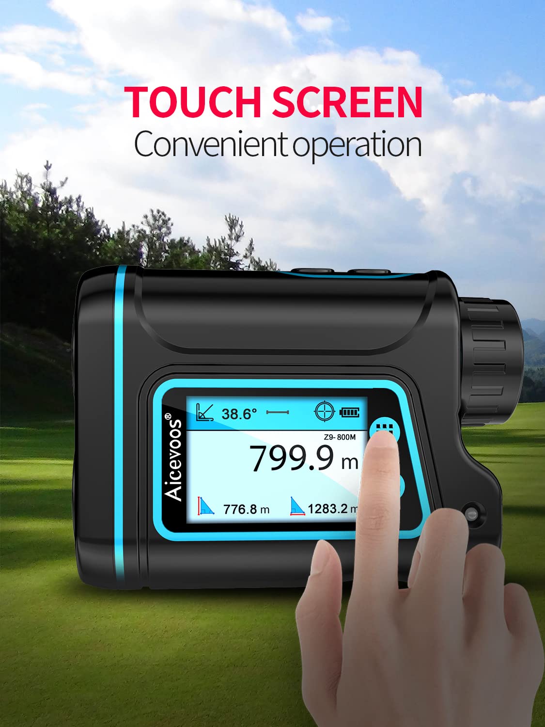 Aicevoos Z9 Golf Laser Rangefinder with Flag Capture, Pulse Vibration and Touch LCD Screen, 6X Magnification, Great for Choosing The Right Club (Black)