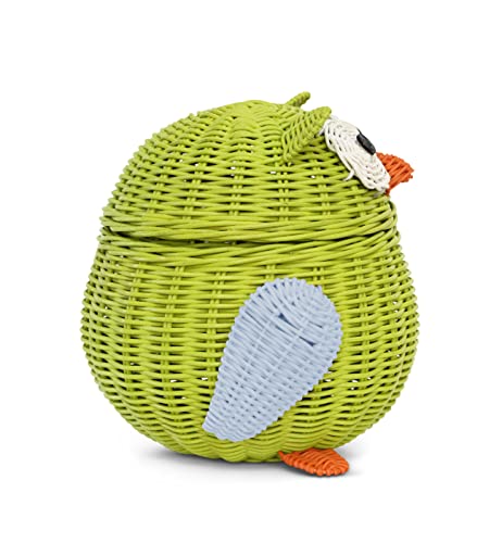 G6 COLLECTION Owl Rattan Storage Basket With Lid Decorative Bin Home Decor Hand Woven Shelf Organizer Cute Handmade Handcrafted Nursery Gift Animal Decoration Artwork Wicker Hoot Owl (Large, Green)