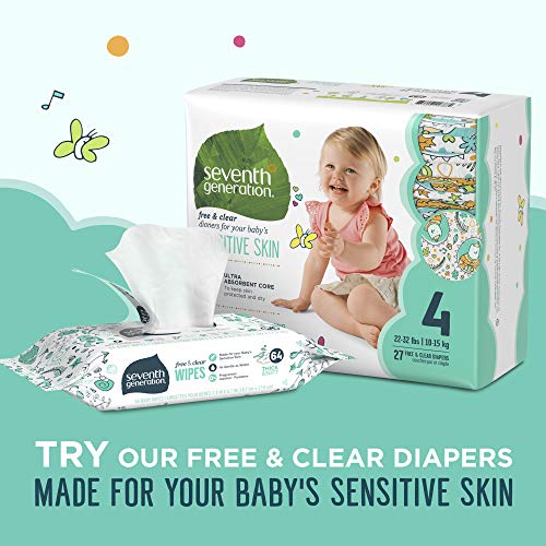Seventh Generation Free & Clear Baby Wipes Refill Unscented and Sensitive Gentle as Water 64 count Pack of 12 (768 Total)