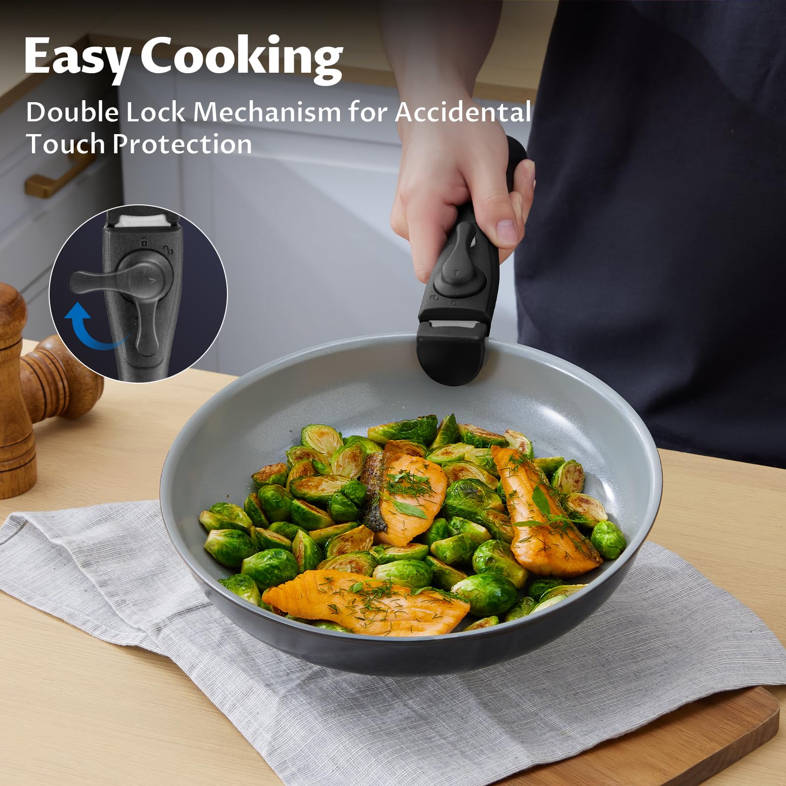 BEZIA Induction Cookware with Healthy Ceramic Coating, Nonstick Pots and Pans Set 13pcs with Detachable Handles, Induction RV Kitchen Set with Removable Handles, Oven Safe