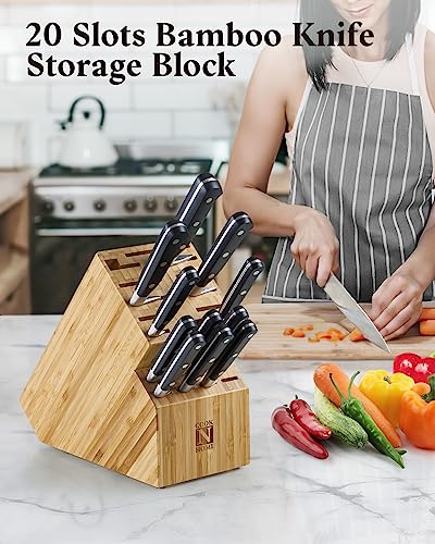 Cook N Home Bamboo Knife Storage Block without Knives, 20 Slots Universal Knife Holder Countertop Butcher Block Knife Stand for Easy Kitchen Storage